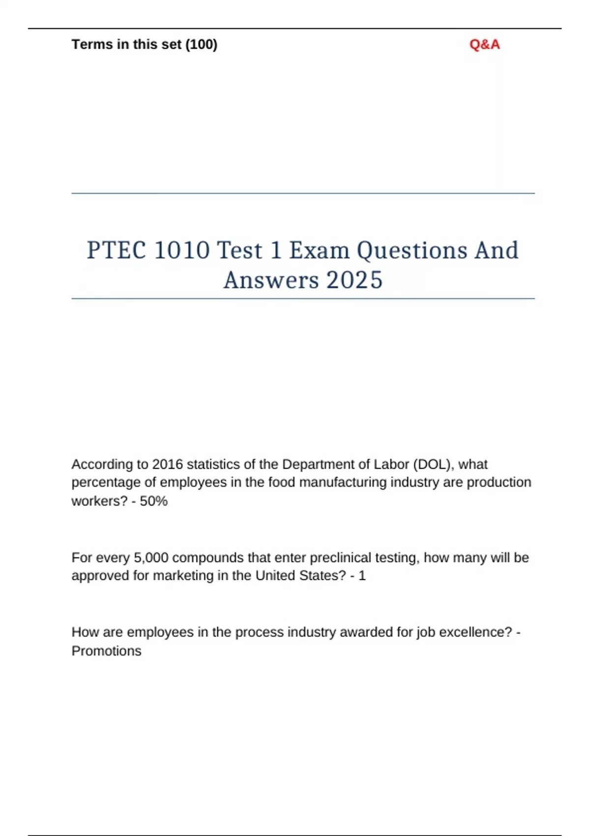 PTEC 1010 Test 1 Exam Questions And Answers 2025 - Petroleum processing ...