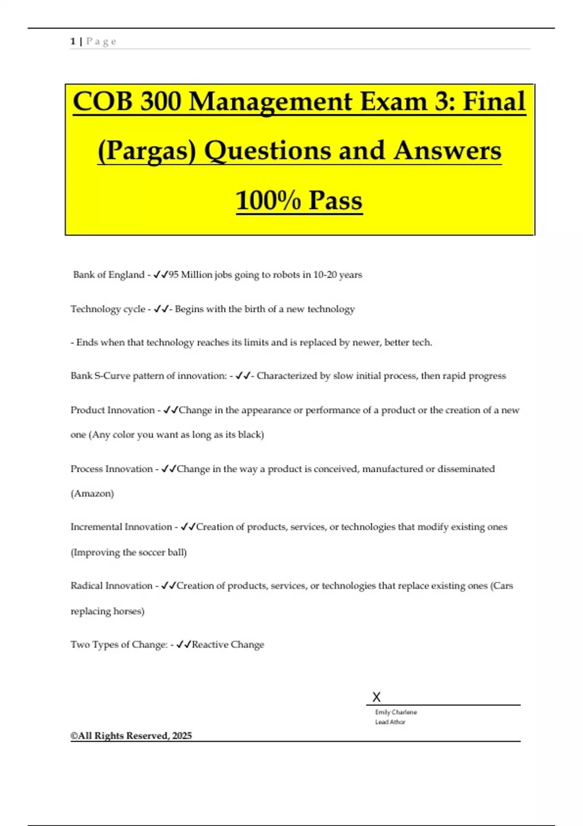 COB 300 Management Exam 3: Final (Pargas) Questions and Answers 100% ...