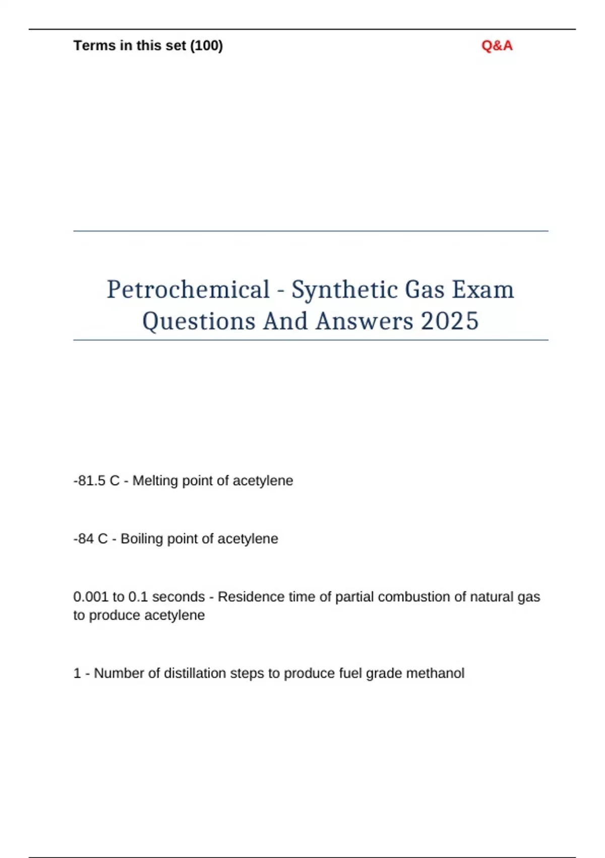 Petrochemical - Synthetic Gas Exam Questions And Answers 2025 - Applied ...