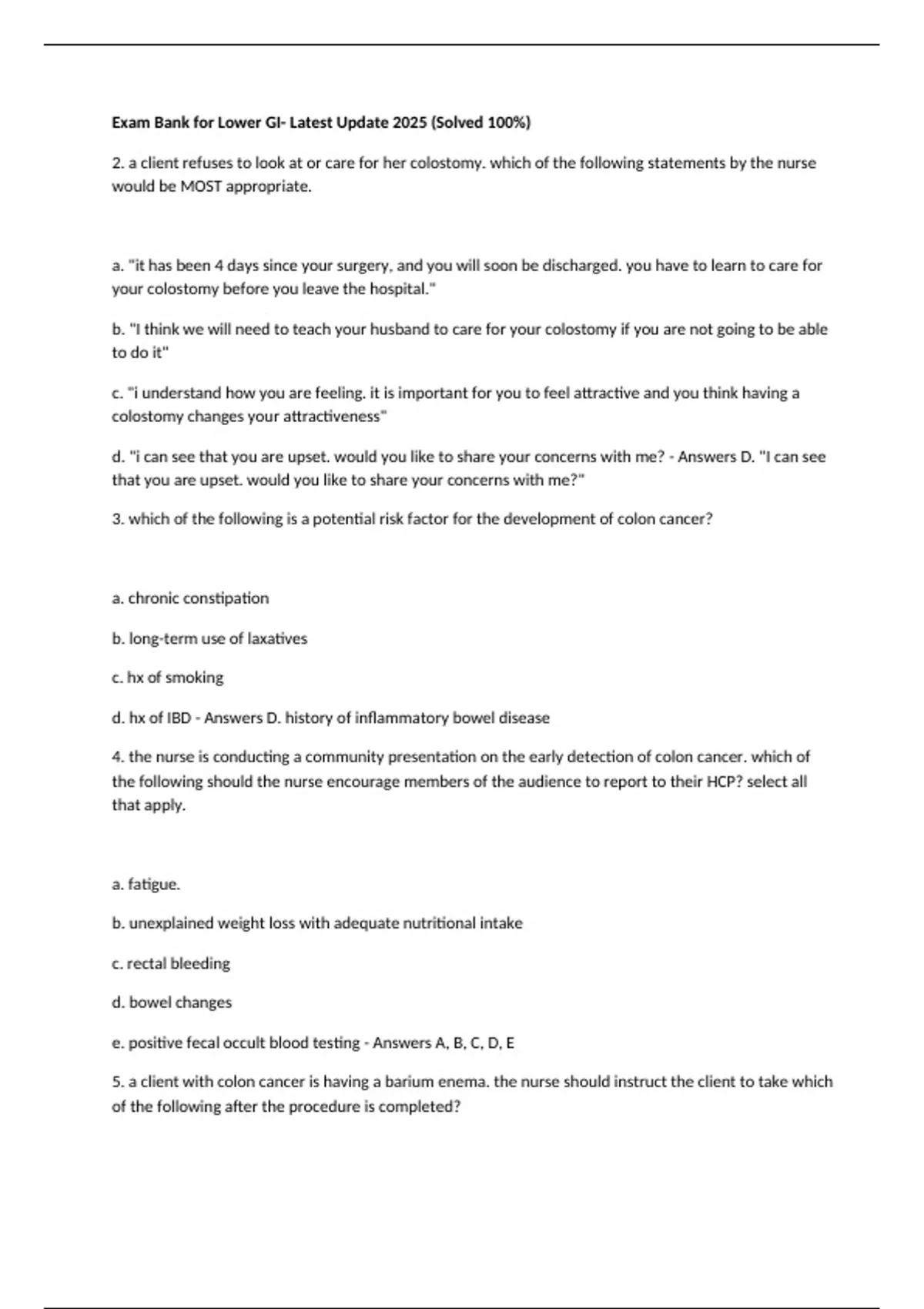 Exam Bank for Lower GI- Latest Update 2025 (Solved 100%) - Lower GI ...