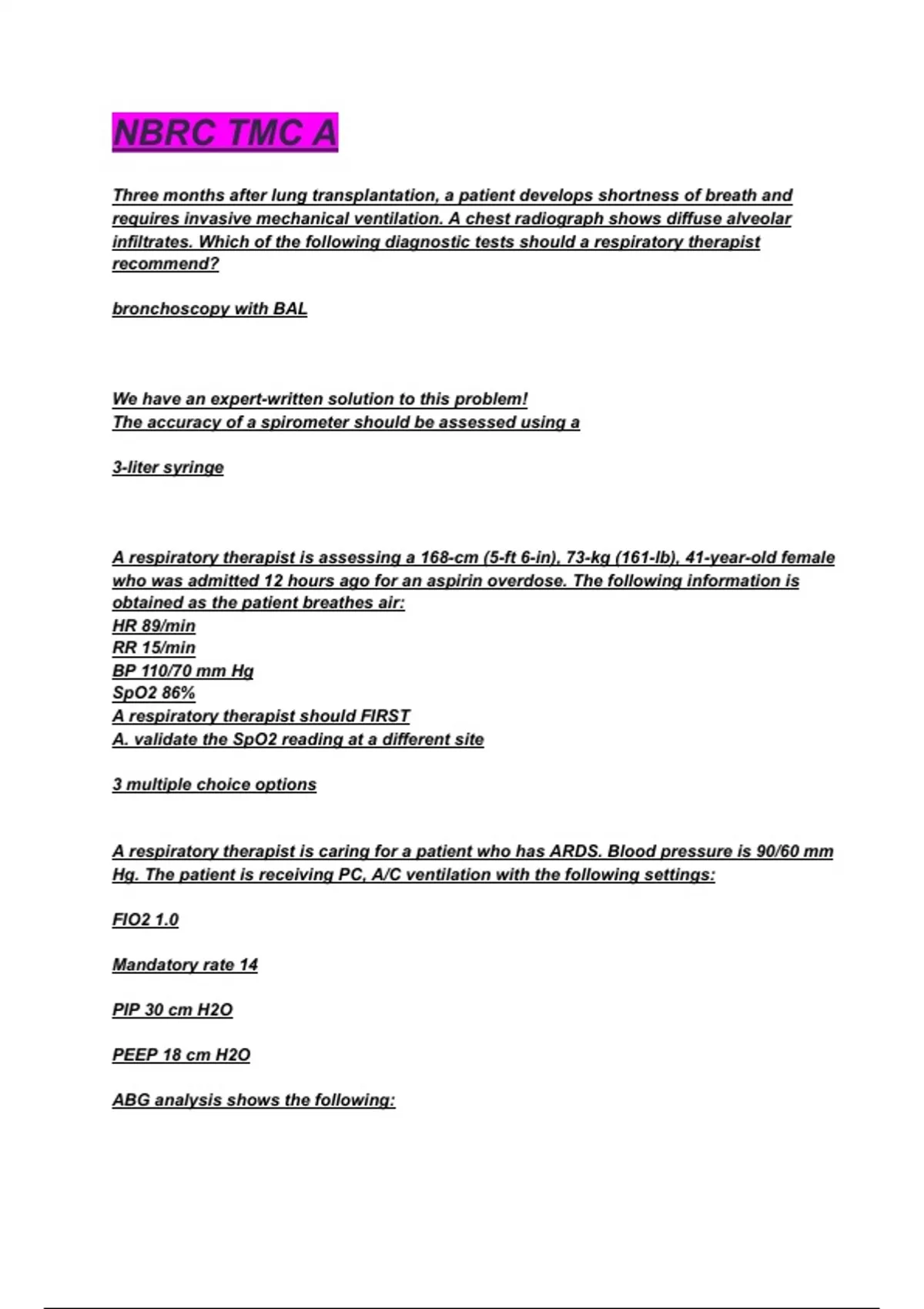 NBRC TMC A Exam Questions with complete solutions latest 2025( A+ ...