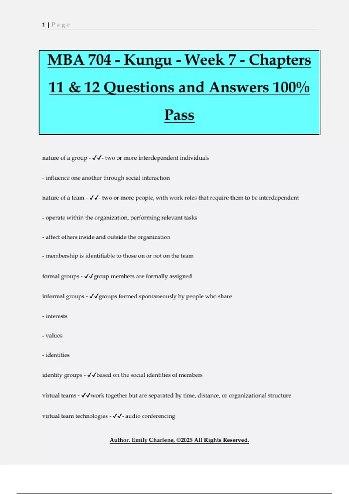 MBA 704 - Kungu - Week 7 - Chapters 11 & 12 Questions and Answers 100% ...
