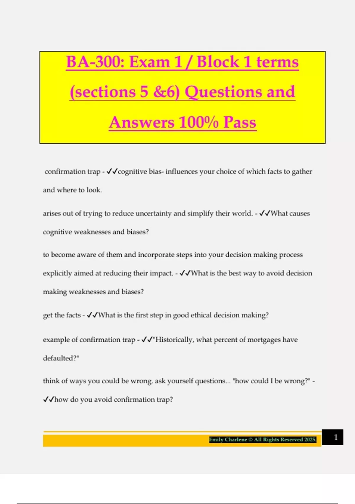 BA-300: Exam 1 / Block 1 terms (sections 5 &6) Questions and Answers ...