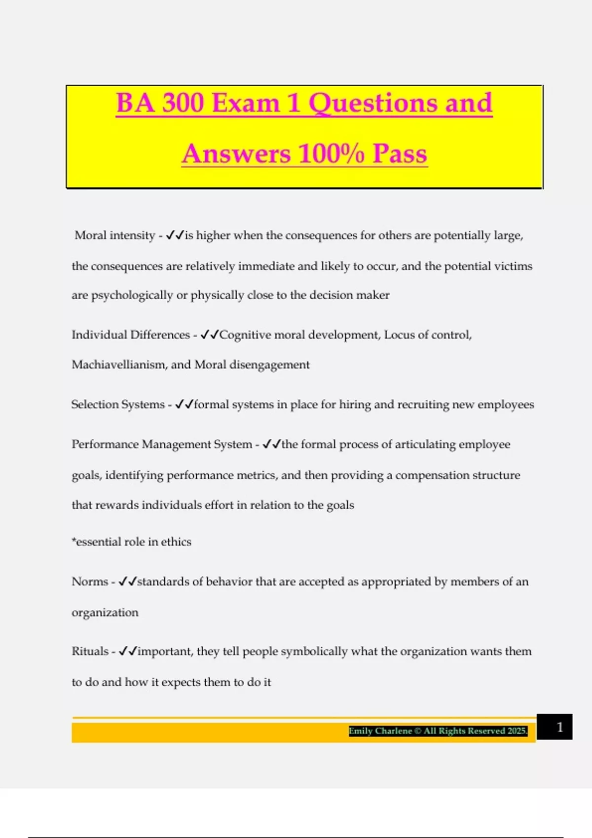 BA 300 Exam 1 Questions and Answers 100% Pass - BA 300 - Stuvia US