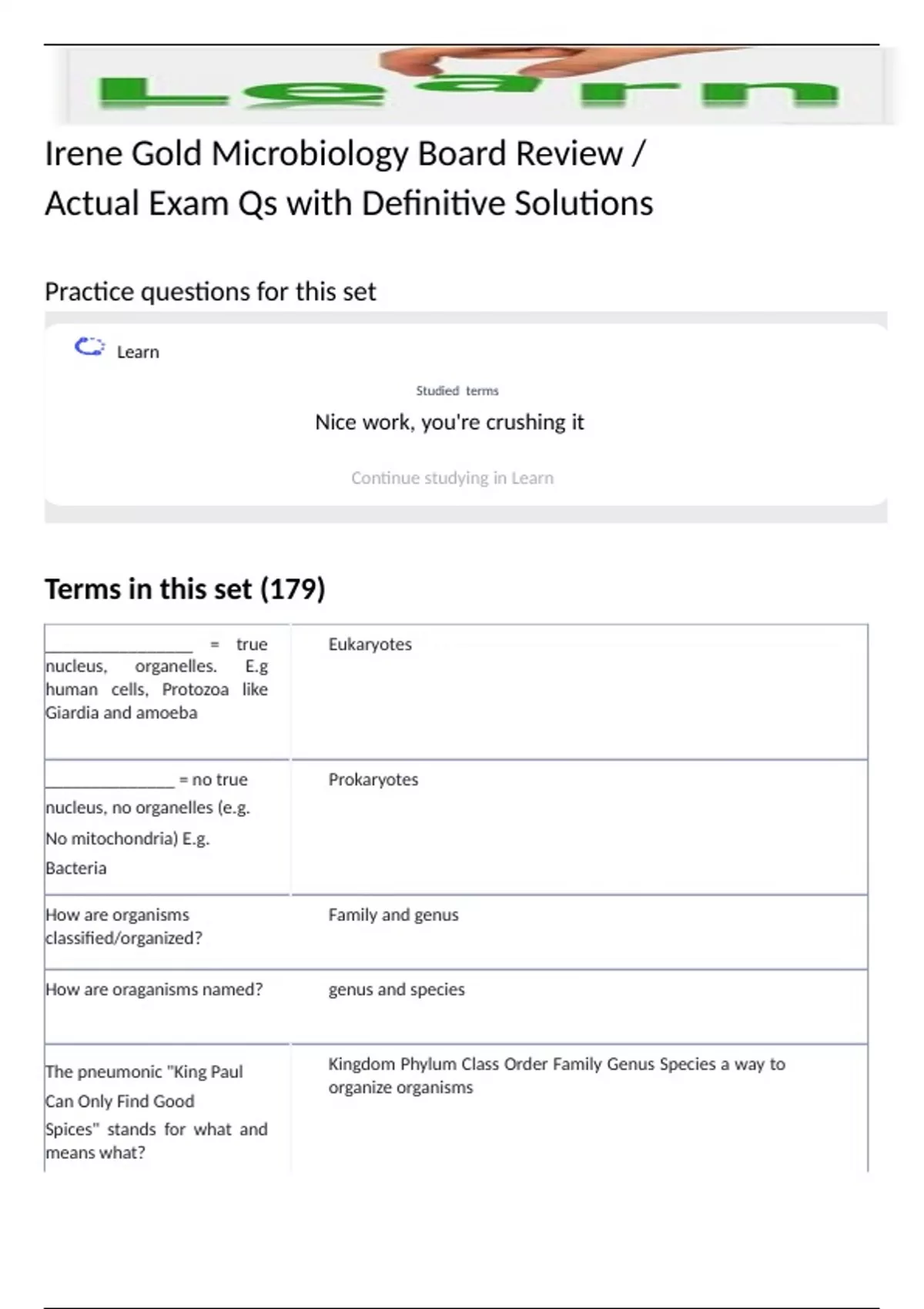 Irene Gold Microbiology Board Review / Actual Exam Qs with Definitive ...