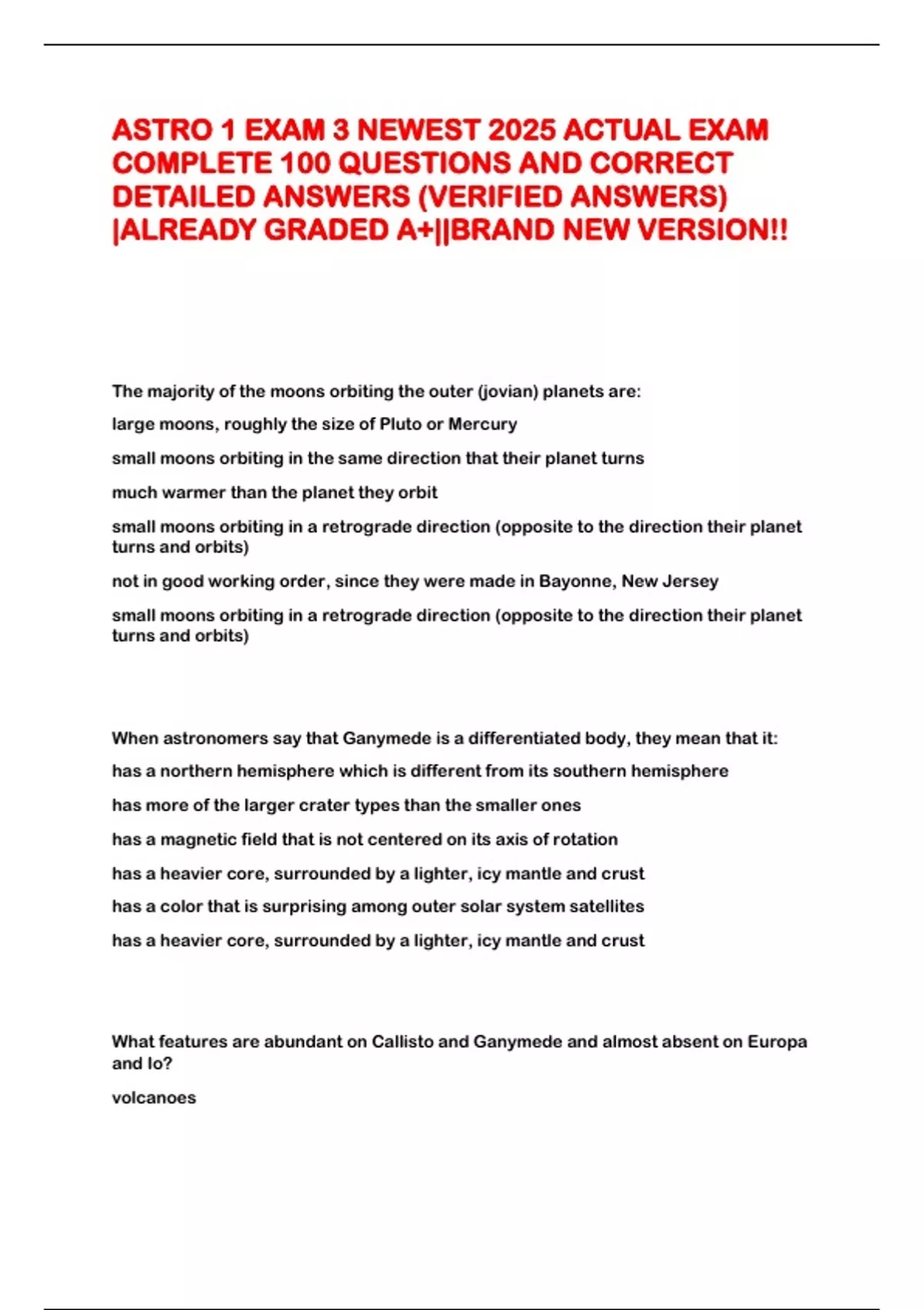 ASTRO 1 EXAM 4 NEWEST 2025 ACTUAL EXAM COMPLETE 100 QUESTIONS AND ...