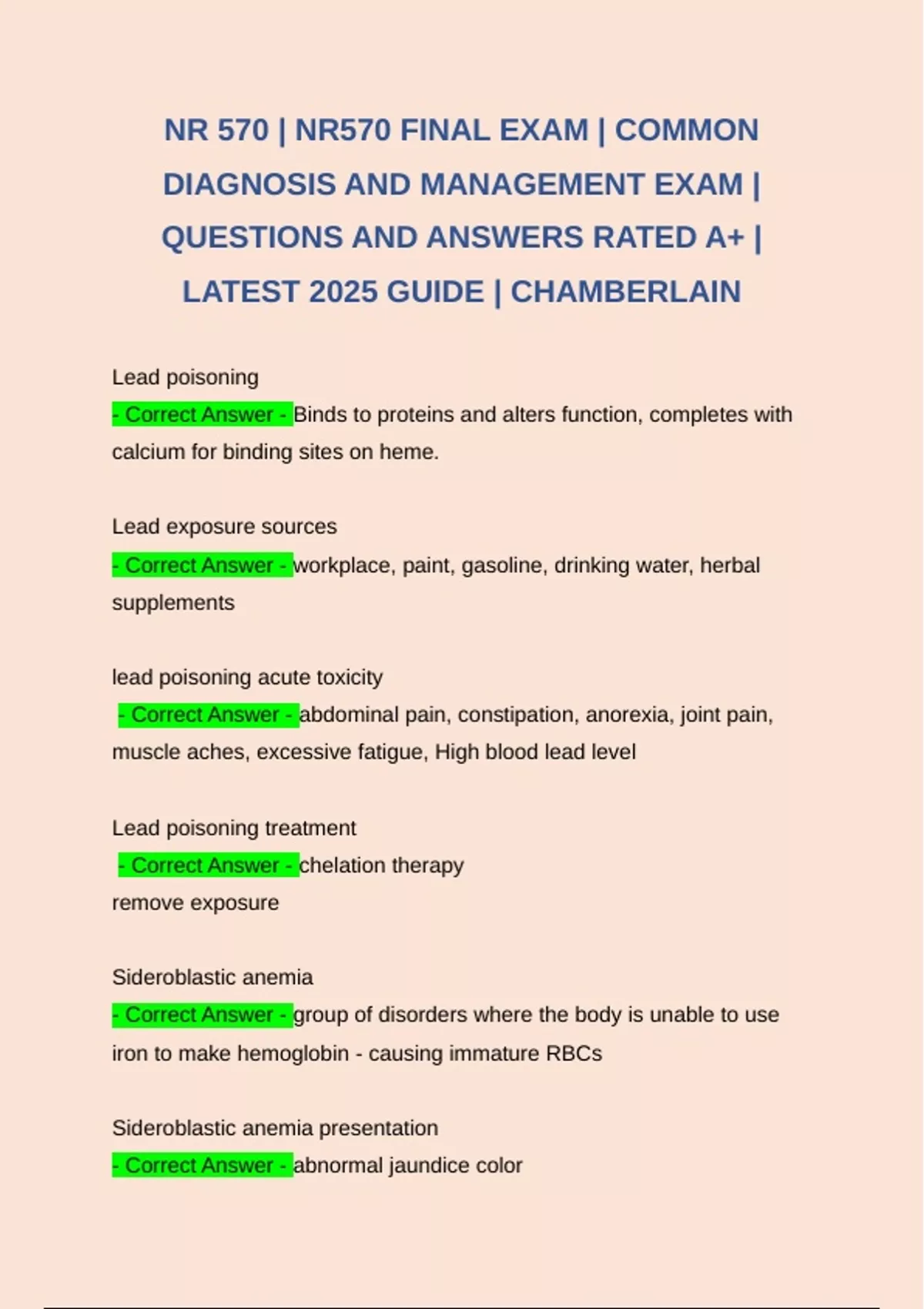 BUNDLE FOR NR 570 | NR570 NIDTERM & FINAL EXAM | COMMON DIAGNOSIS AND ...