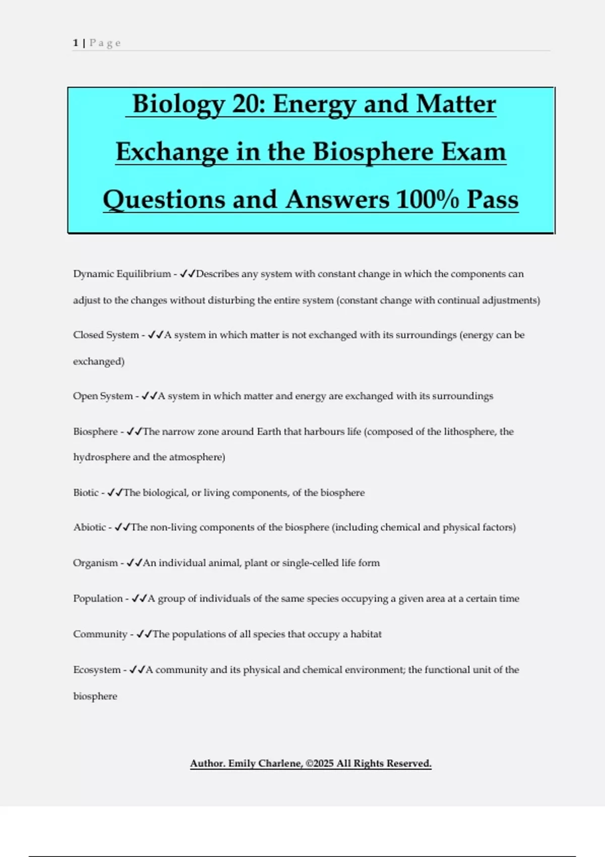 Biology 20: Energy and Matter Exchange in the Biosphere Exam Questions ...
