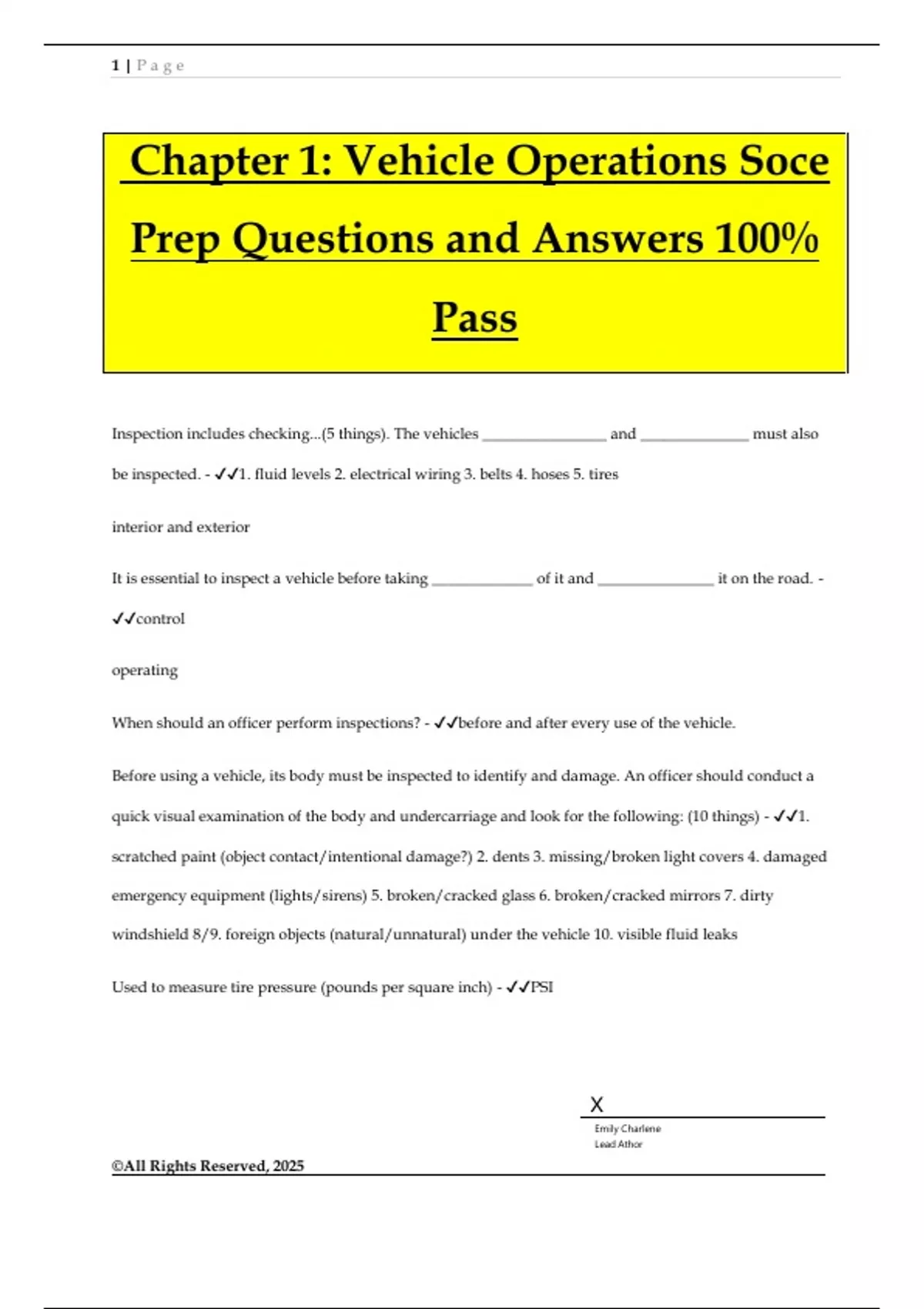 Chapter 1: Vehicle Operations Soce Prep Questions and Answers 100% Pass ...