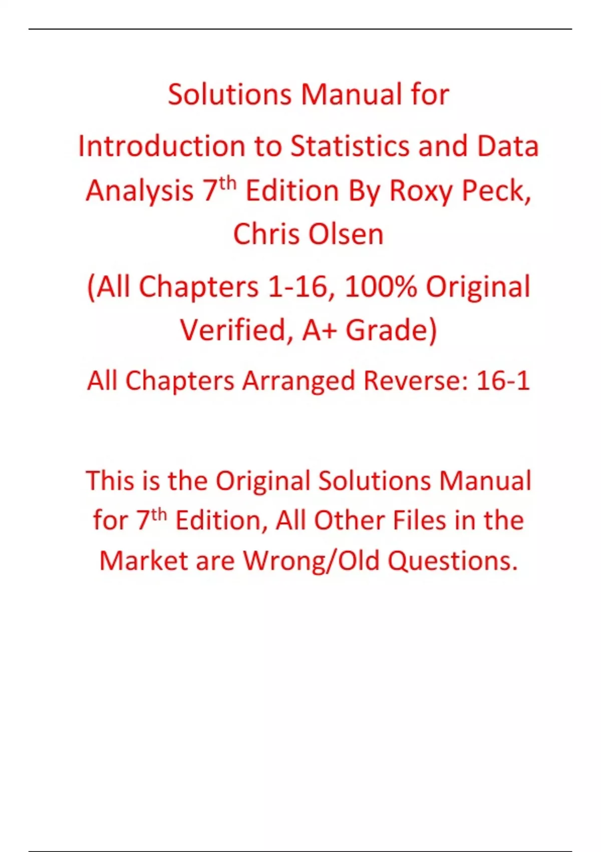 Introduction to Statistics and Data Analysis 7th Edition Roxy Peck ...