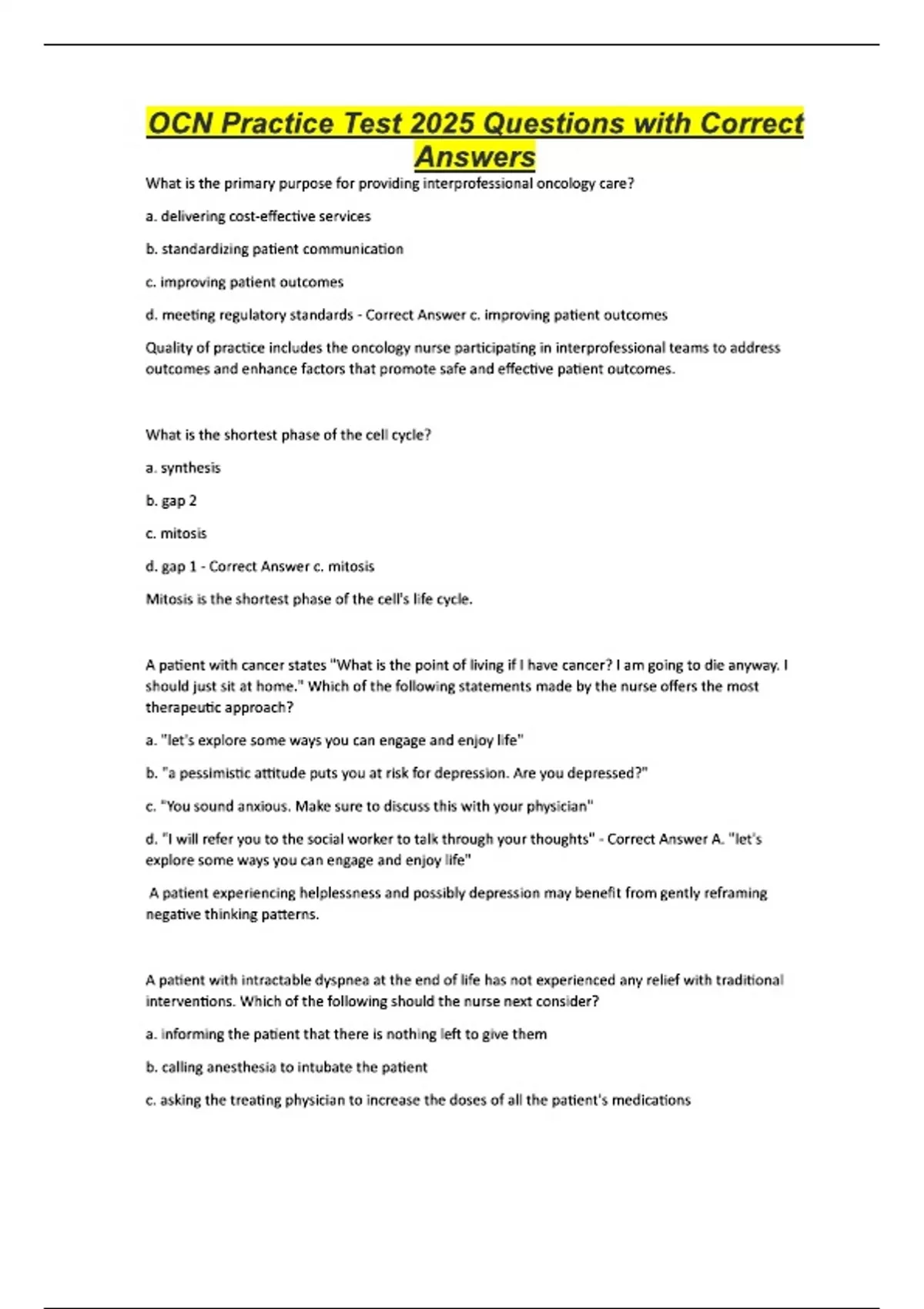 OCN Practice Test 2025 Questions with Correct Answers - OCN - Stuvia US