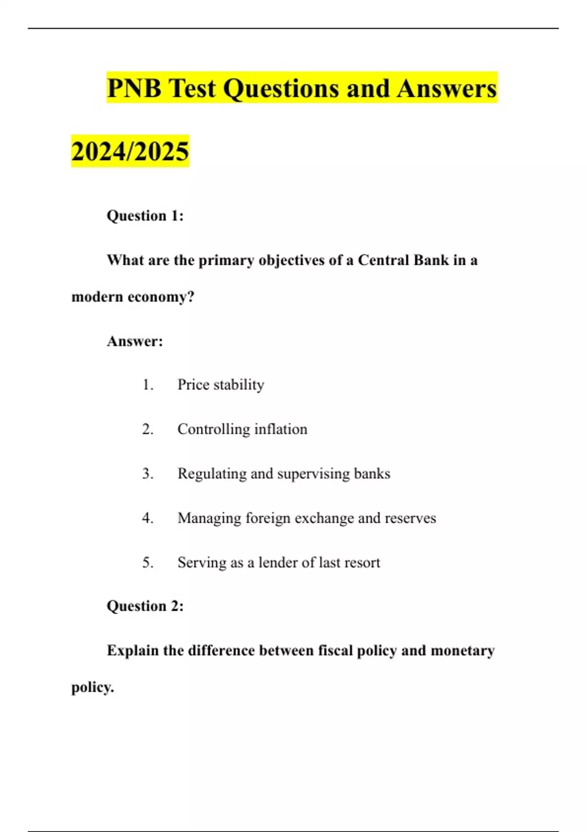 PNB Comprehensive Test Questions and Answers (2024/2025) – Advanced ...
