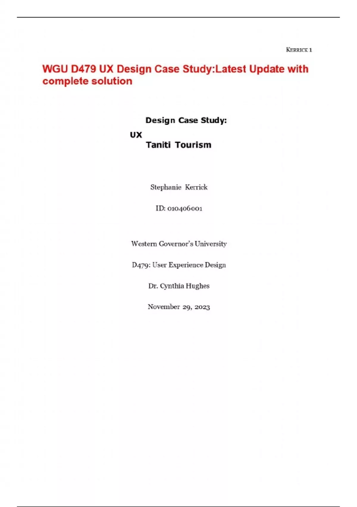 WGU D479 UX Design Case Study:Latest Update with complete solution ...