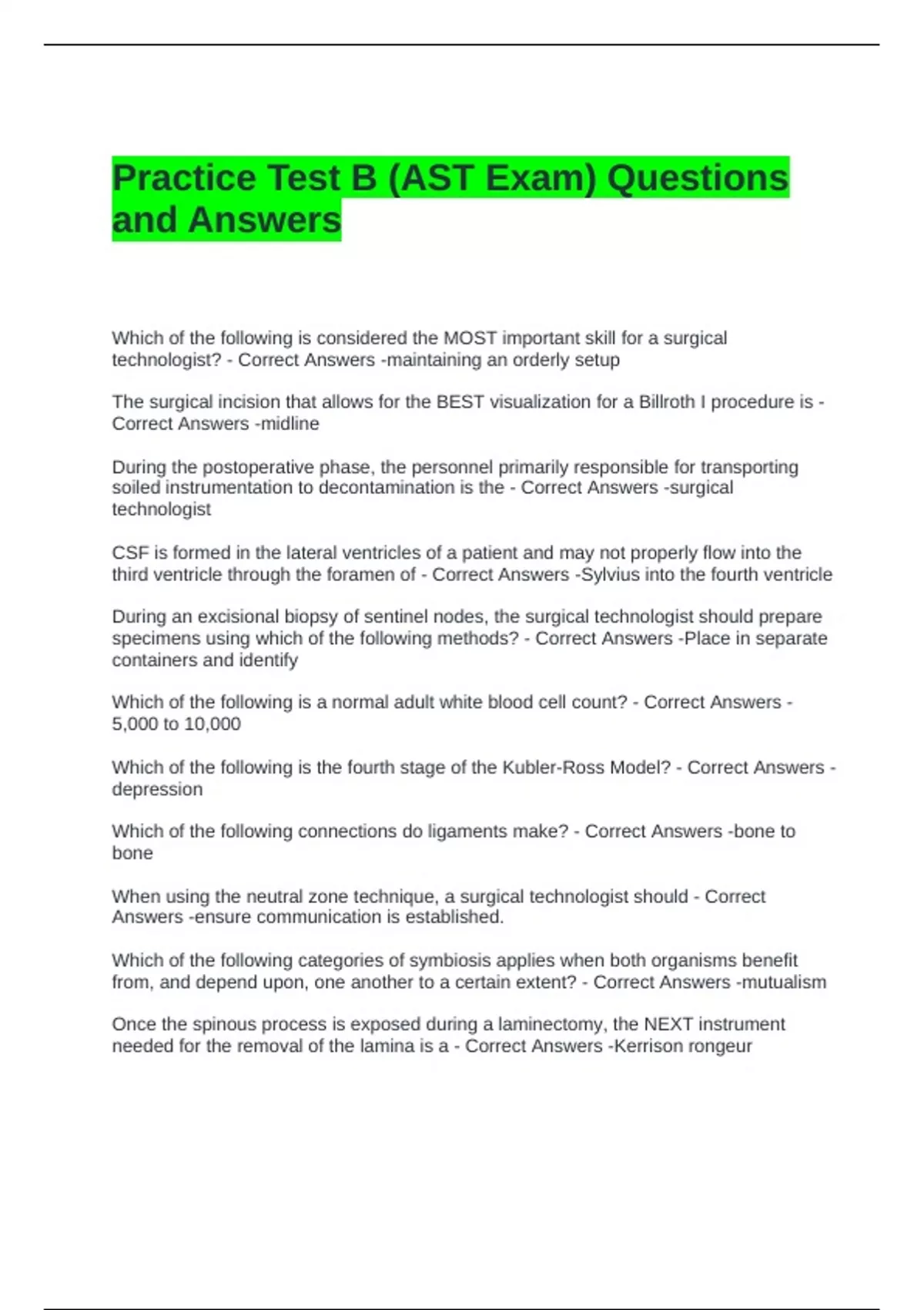 Practice Test B (AST Exam) Questions and Answers - AST - Stuvia UK