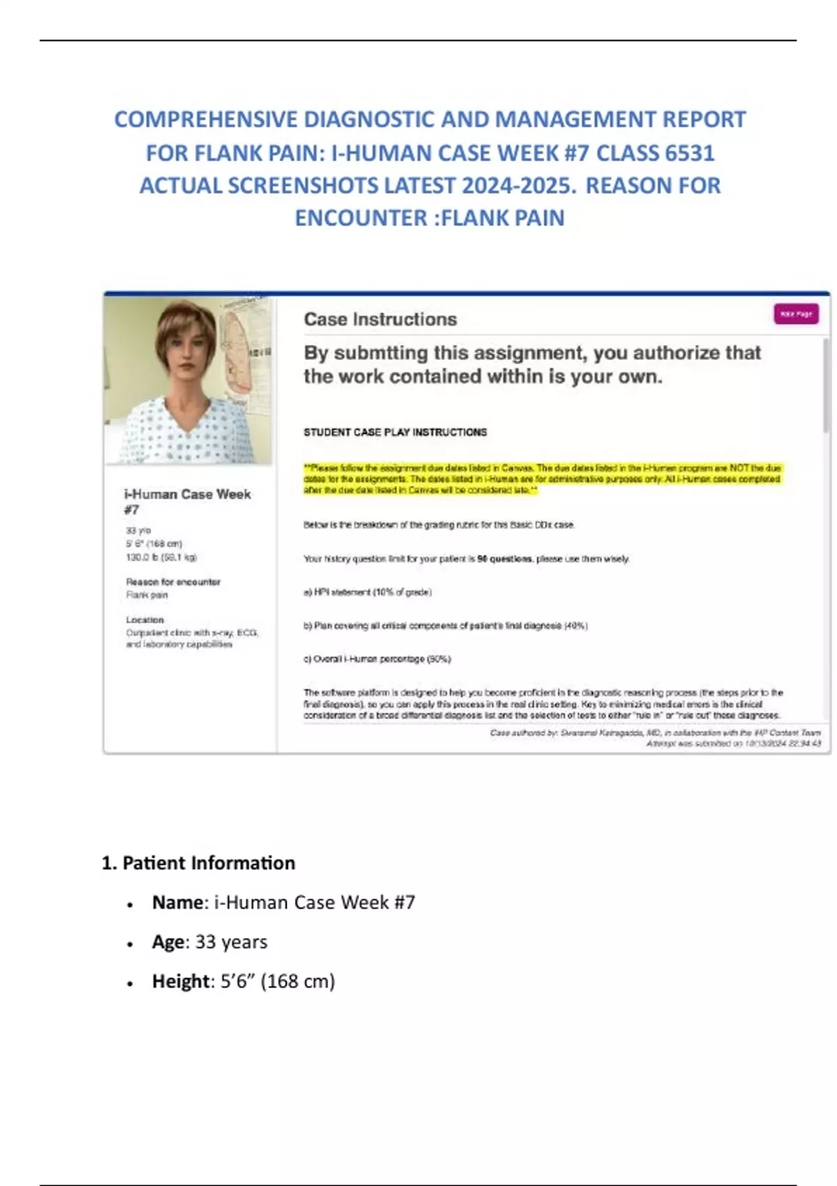 COMPREHENSIVE DIAGNOSTIC AND MANAGEMENT REPORT FOR FLANK PAIN: I-HUMAN ...