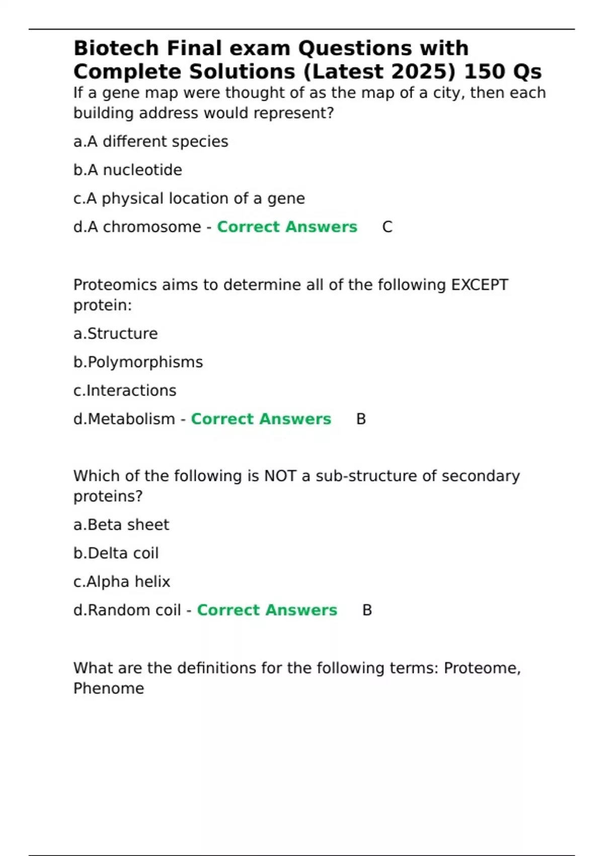 Biotech Final exam Questions with Complete Solutions (Latest 2025) 150 ...