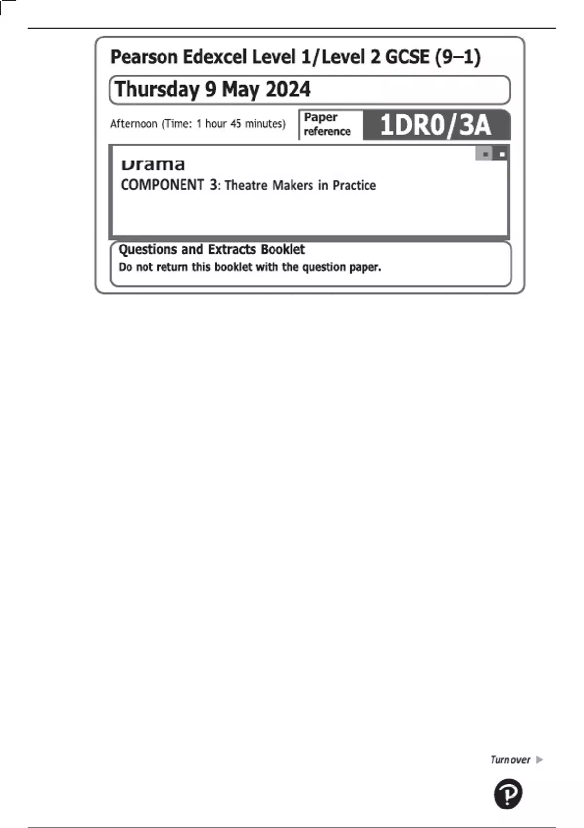 2024 Pearson Edexcel GCSE In Drama and Theatre (1DR0) Component 3A ...