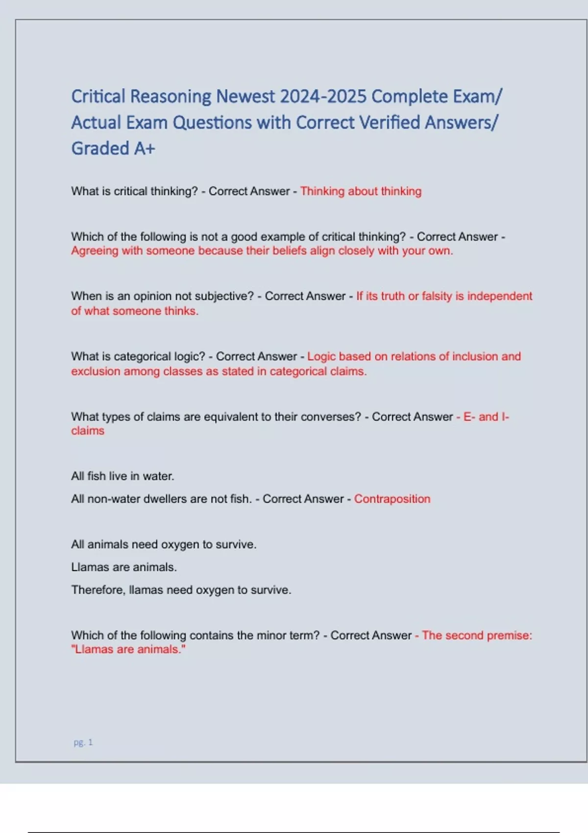 Critical Reasoning Newest Complete Exam/ Actual Exam Questions with ...