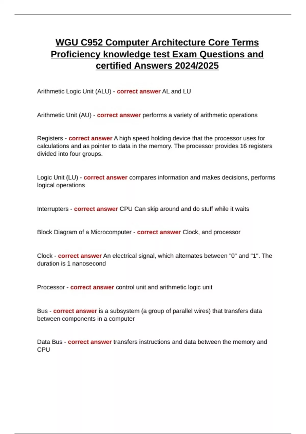 WGU C952 Computer Architecture Exam Questions and Answers 2024/2025 (Package deal) - Stuvia US
