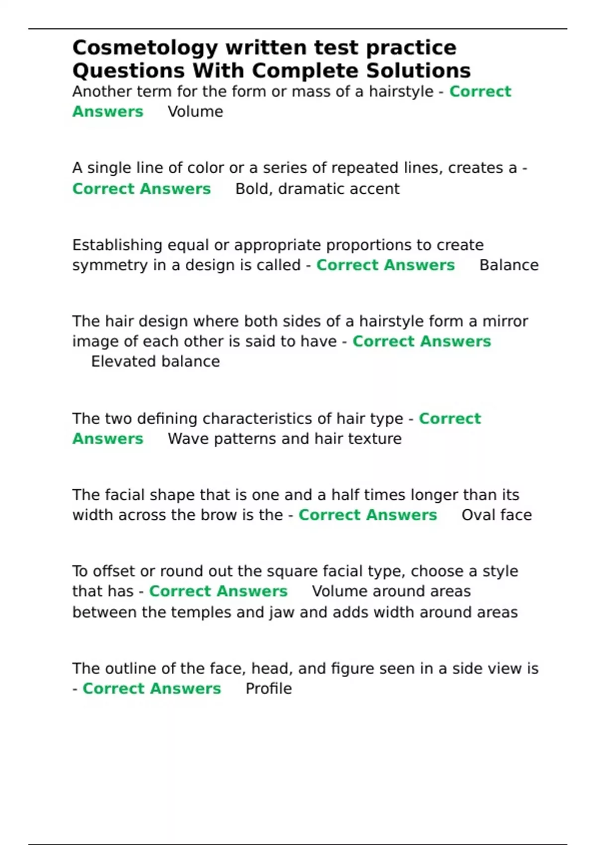 Cosmetology written test practice Questions With Complete Solutions ...