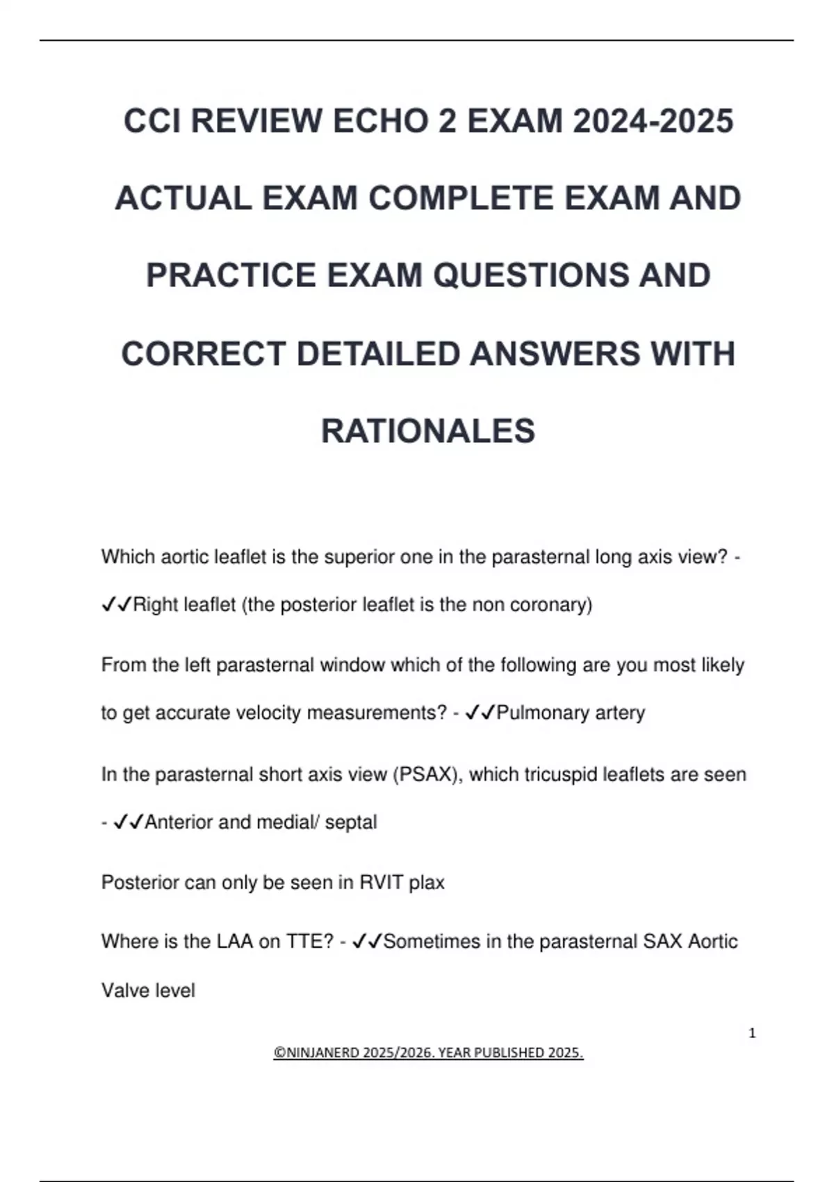 CCI REVIEW ECHO 2 EXAM ACTUAL EXAM COMPLETE EXAM AND PRACTICE EXAM ...