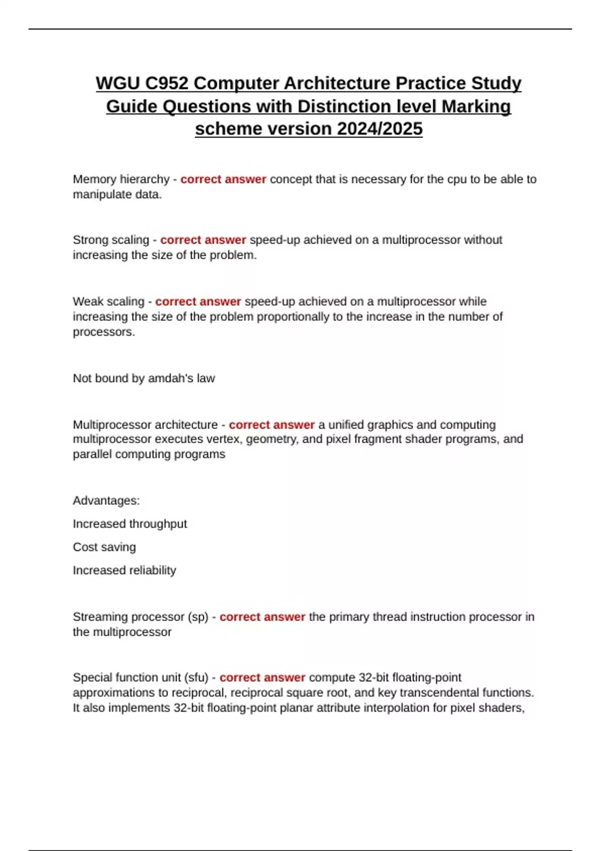 WGU C952 Computer Architecture Practice Study Guide Questions with Distinction level Marking ...