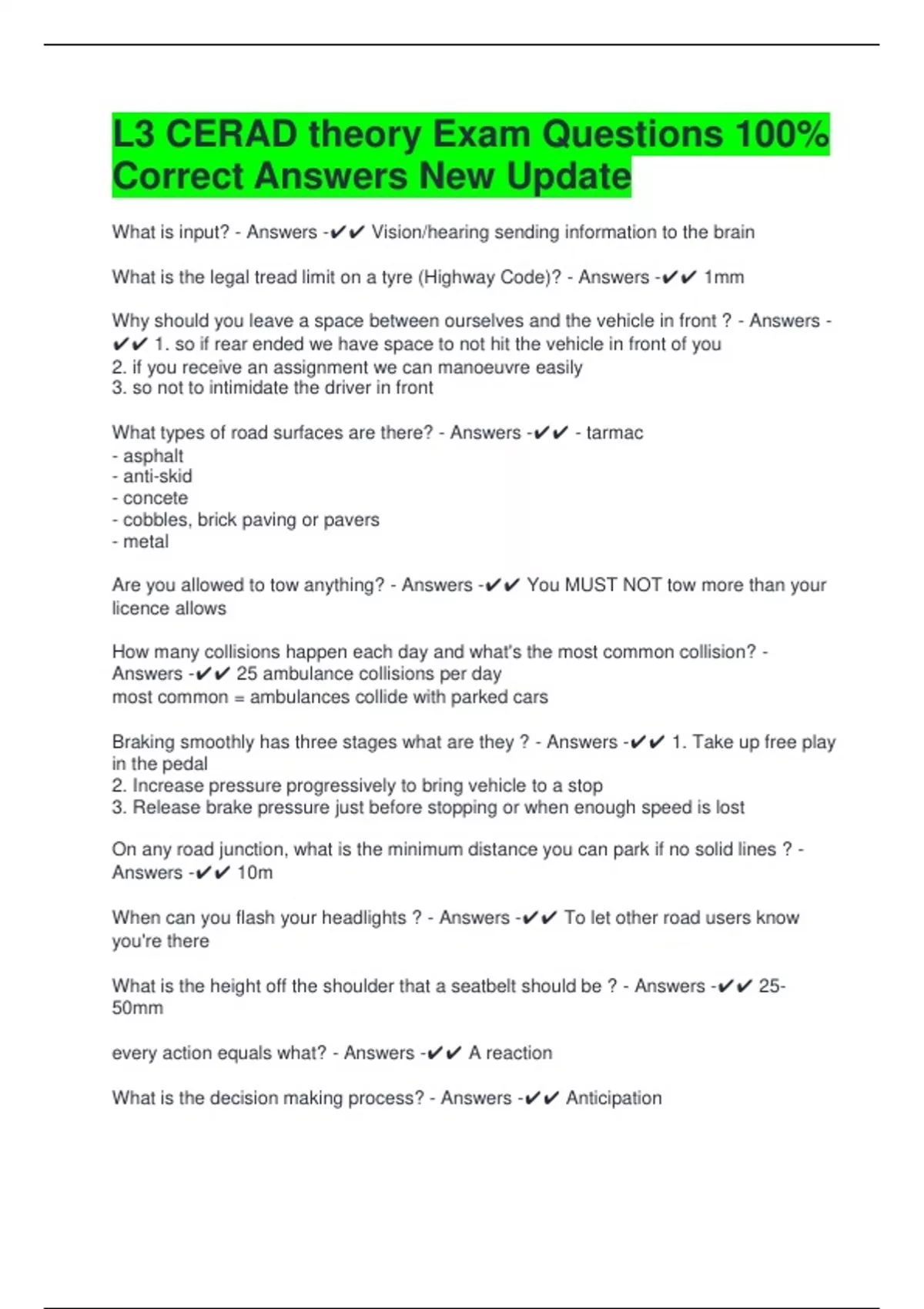 L3 CERAD theory Exam Questions 100% Correct Answers New Update - CERAD ...
