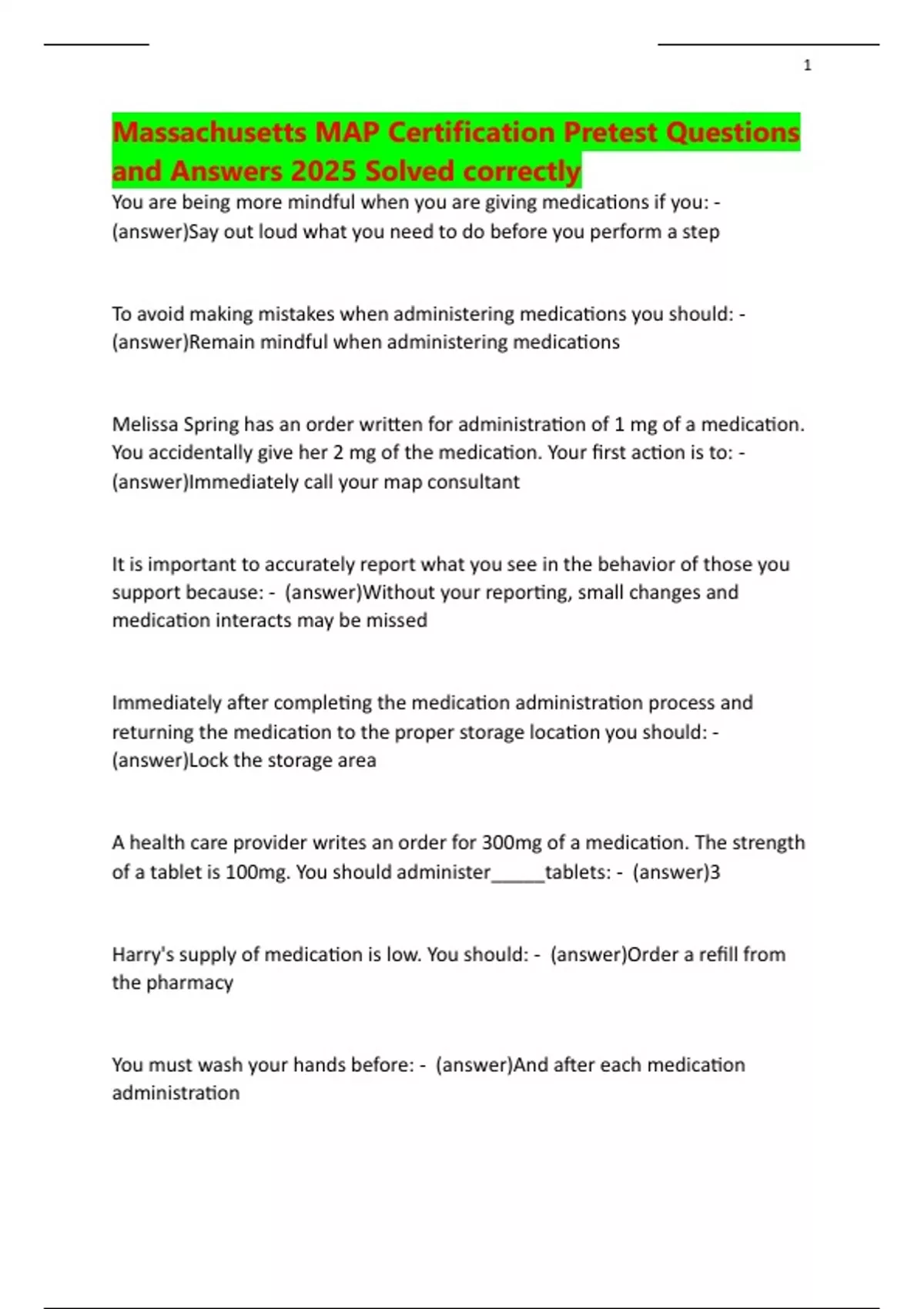 Massachusetts MAP Certification Pretest Questions and Answers 2025 ...