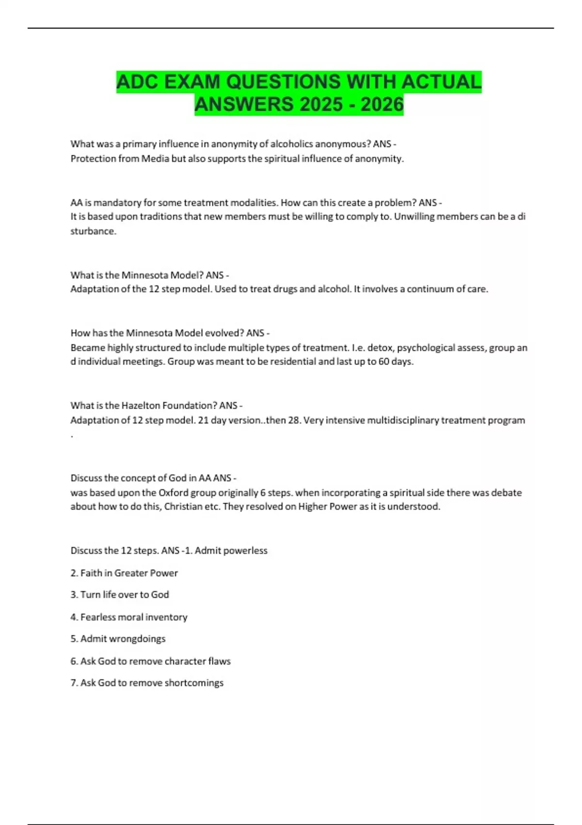 ADC EXAM QUESTIONS WITH ACTUAL ANSWERS - AADC - Stuvia US