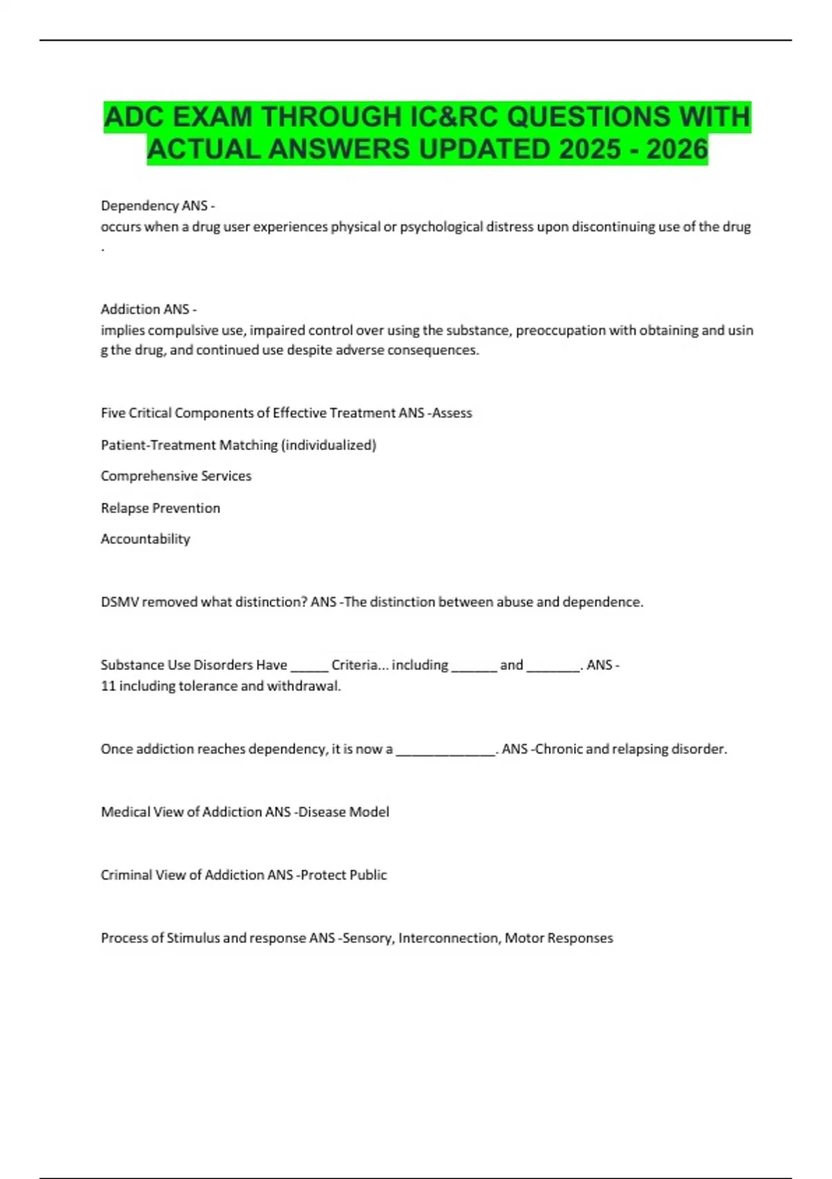 ADC EXAM THROUGH IC&RC QUESTIONS WITH ACTUAL ANSWERS UPDATED - AADC ...