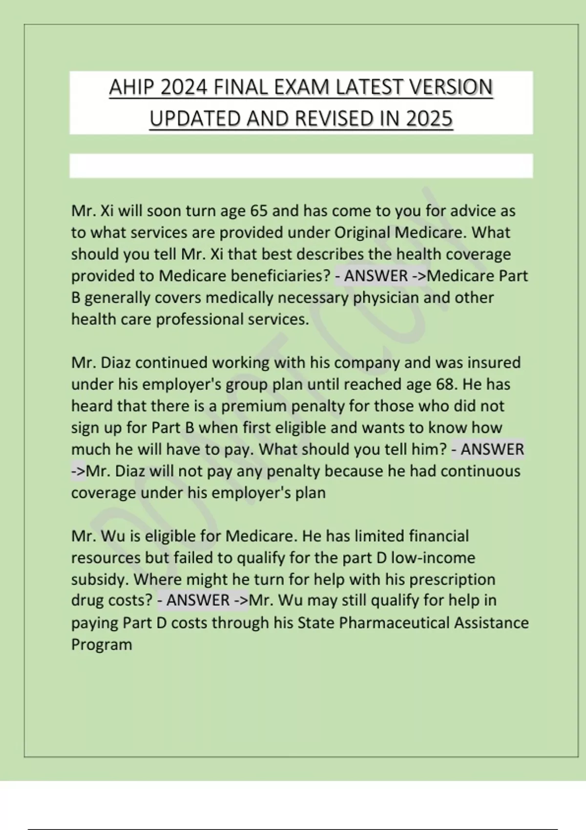 AHIP 2024 FINAL EXAM LATEST VERSION 2 UPDATED AND REVISED IN 2025 ...