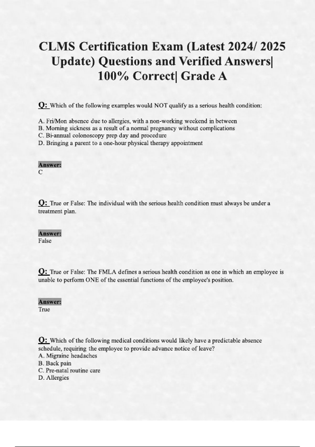 CLMS Certification Exam (Latest Update) Questions and Verified Answers ...