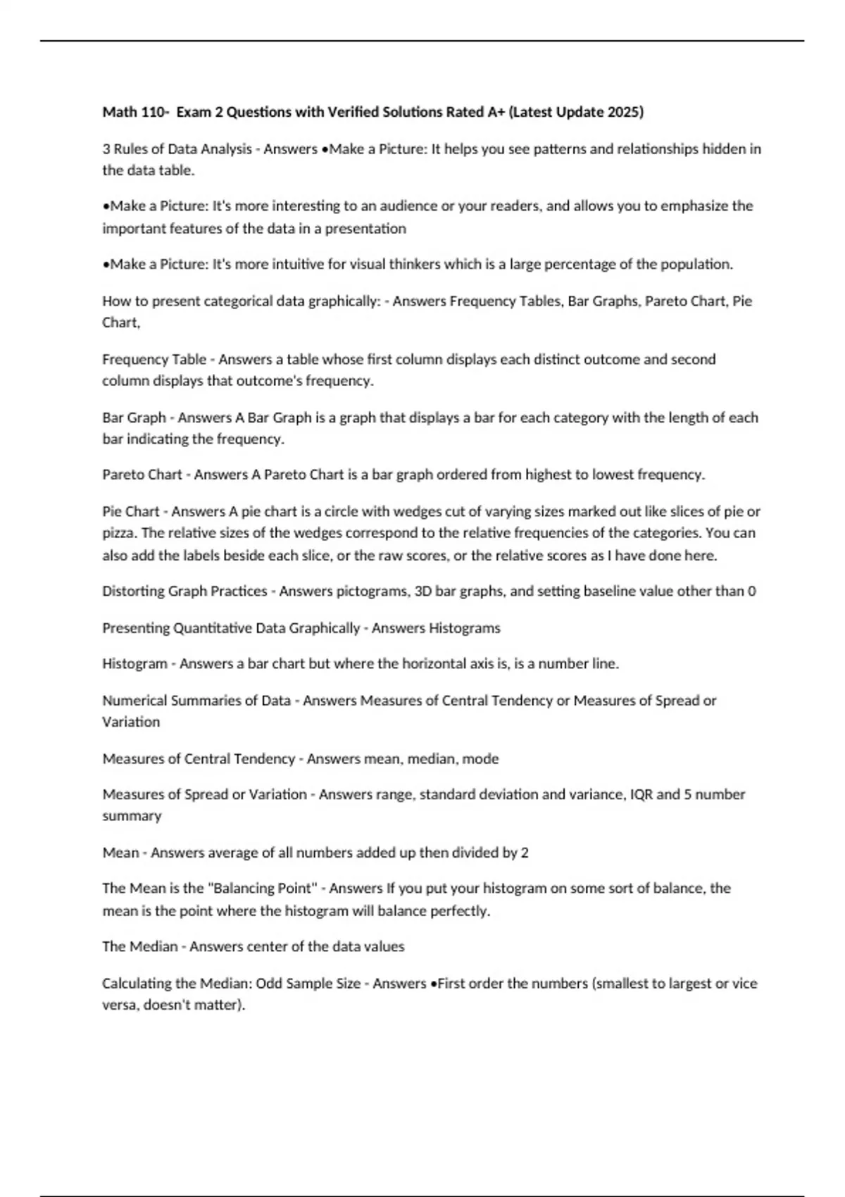 Math 110- Exam 2 Questions with Verified Solutions Rated A+ (Latest ...