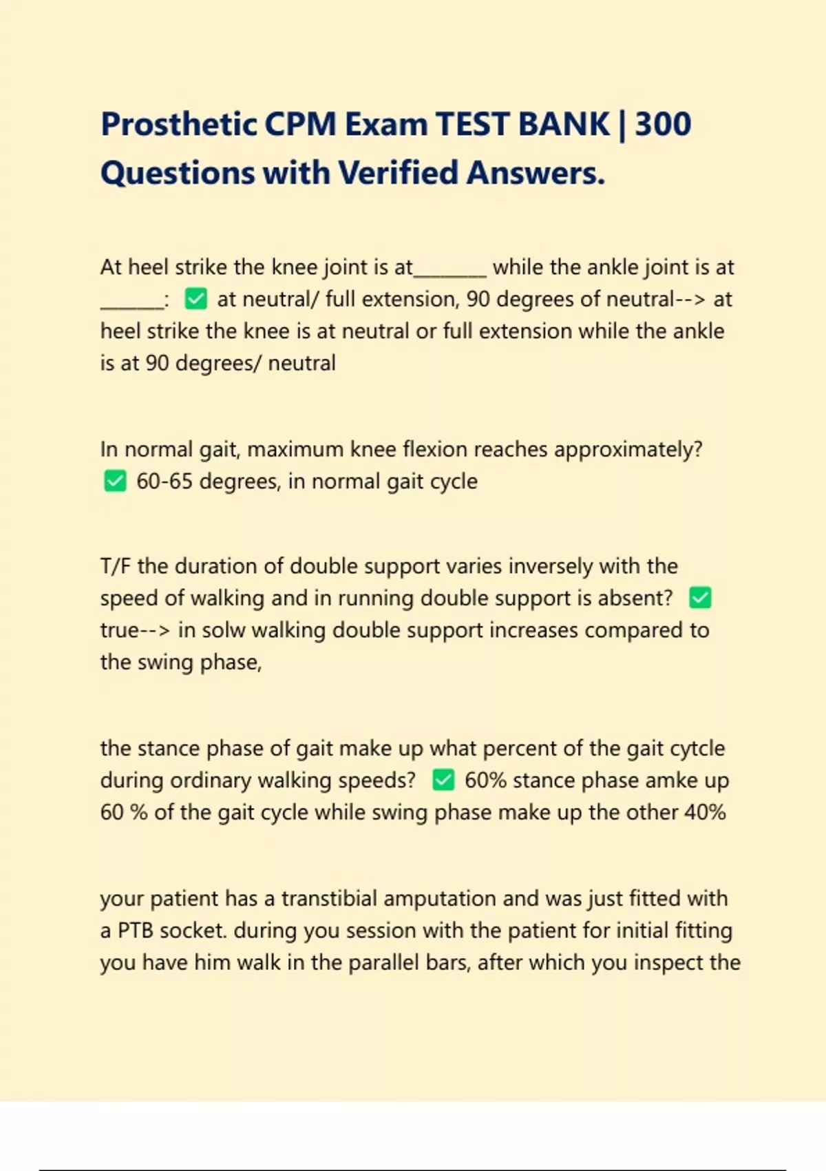 Prosthetic CPM Exam TEST BANK | 300 Questions with Verified Answers ...