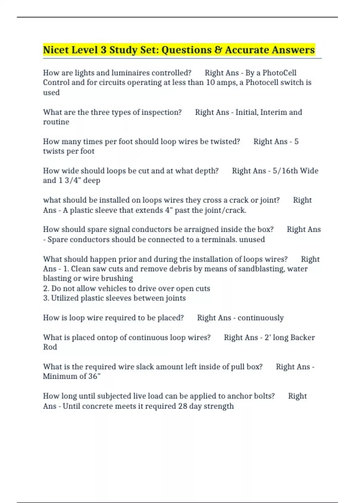 Nicet Level 3 Study Set: Questions & Accurate Answers - NICET - Stuvia US