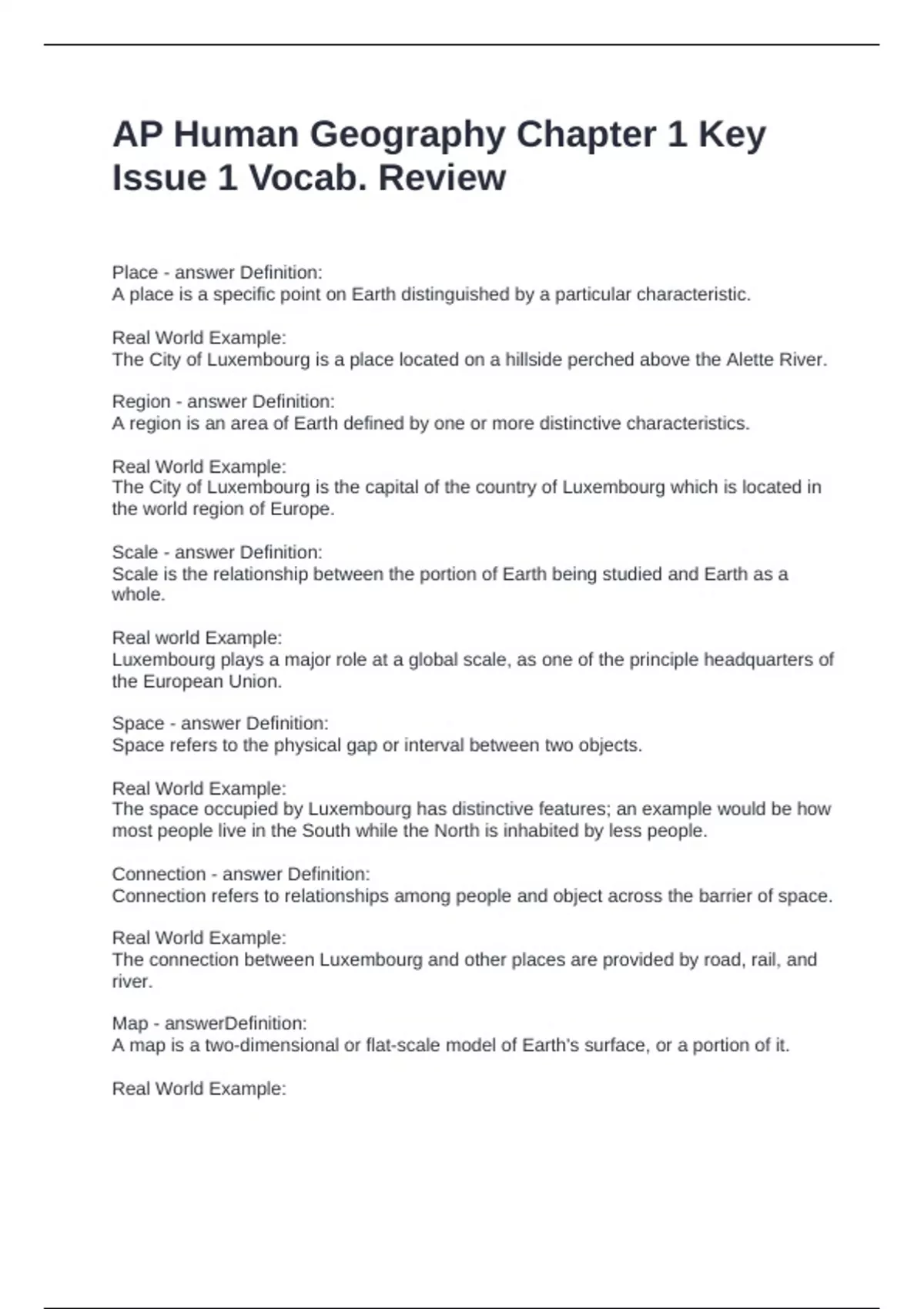 AP Human Geography Chapter 1 Key Issue 1 Vocab. Review Questions and ...