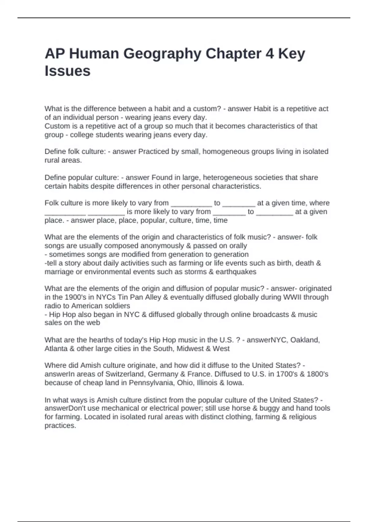 AP Human Geography Chapter 4 Key Issues Questions and Answers 2025 - AP ...