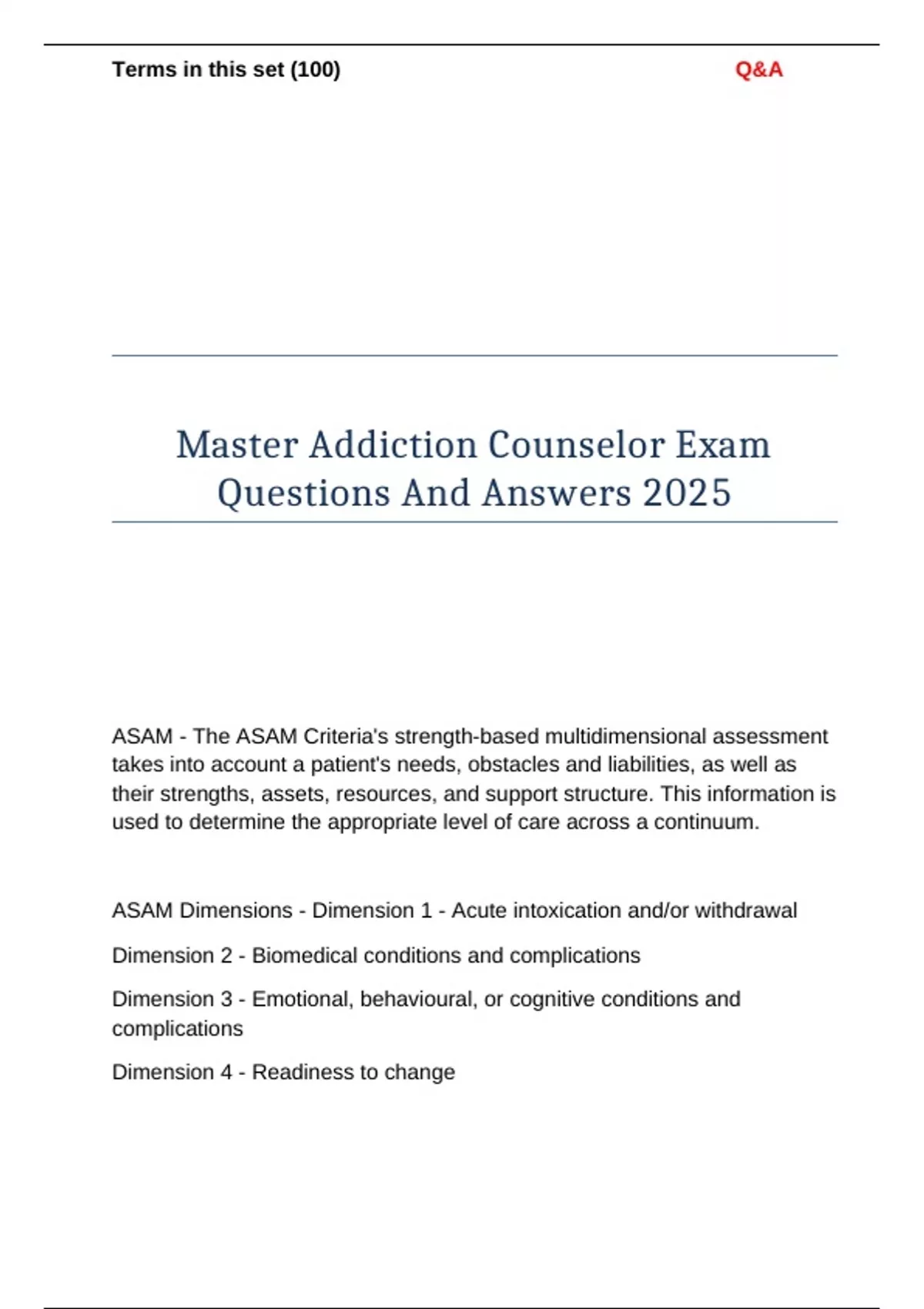 Master Addiction Counselor Exam Questions And Answers 2025 - Addiction ...