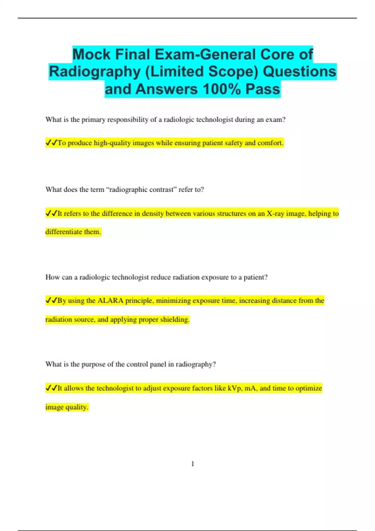 Mock Final Exam-General Core of Radiography (Limited Scope) Questions ...