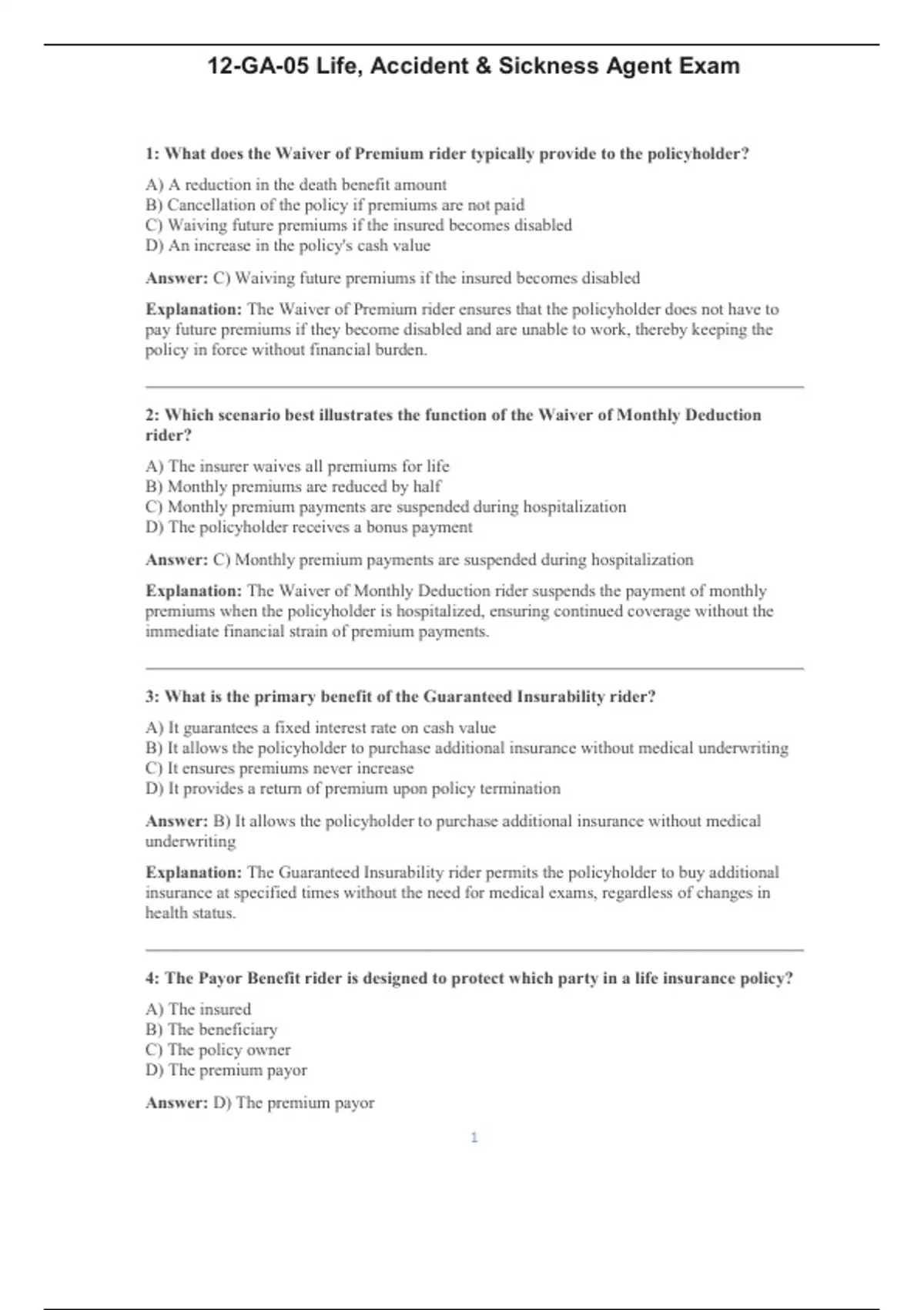 Life, Accident & Sickness Agent (12-GA-05) Certification Study Guide ...
