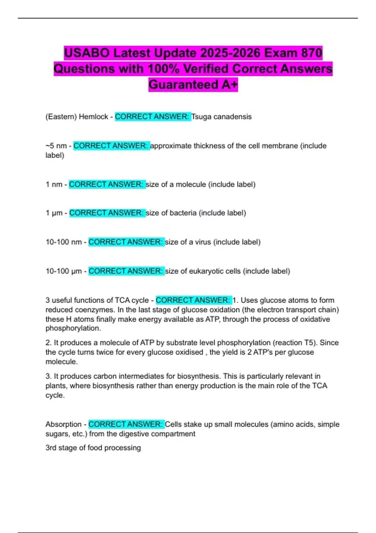 USABO Latest Update Exam 870 Questions with 100% Verified Correct ...