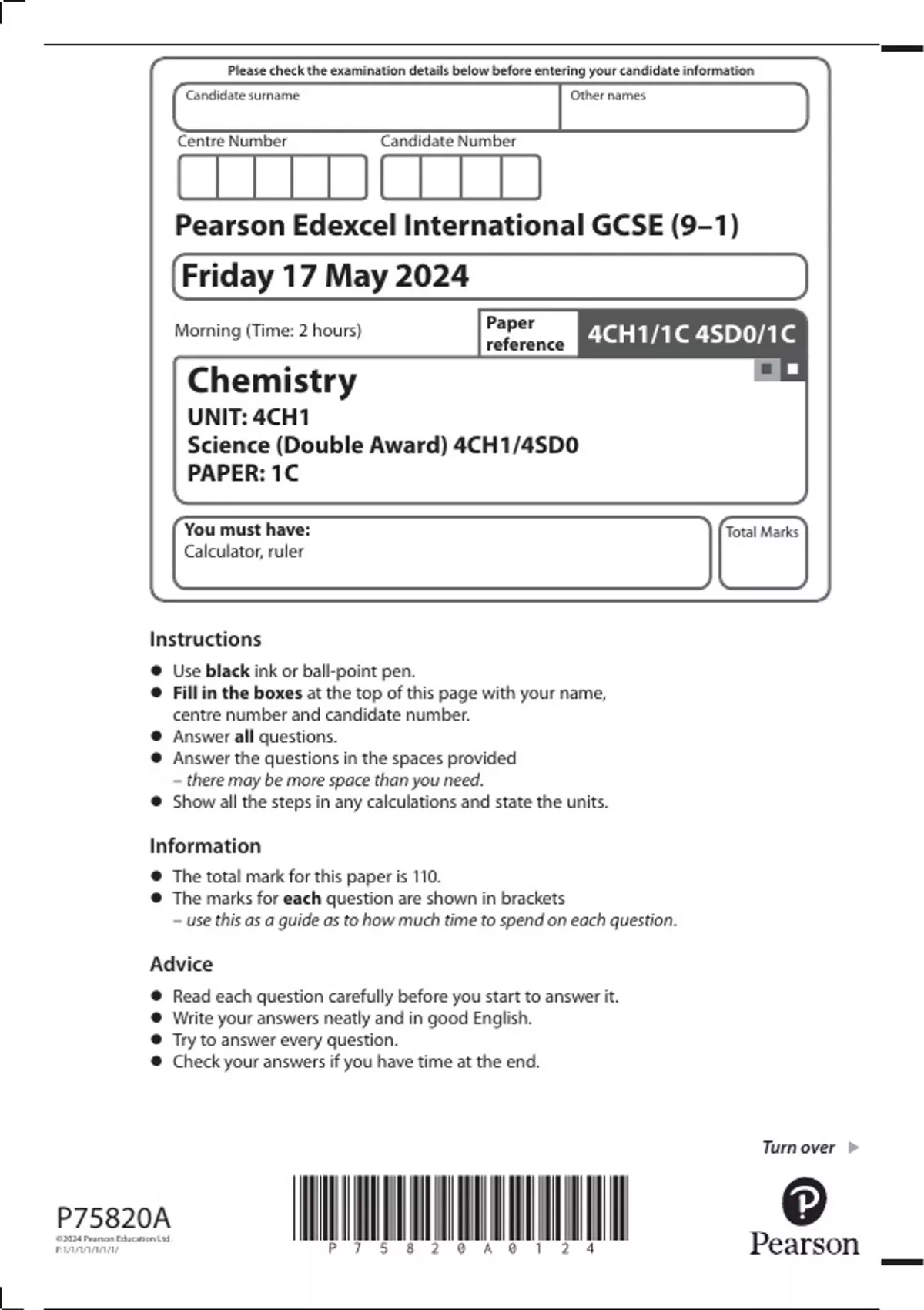 Pearson Edexcel International GCSE (9–1) 4CH1/1C 4SD0/1C Chemistry UNIT ...