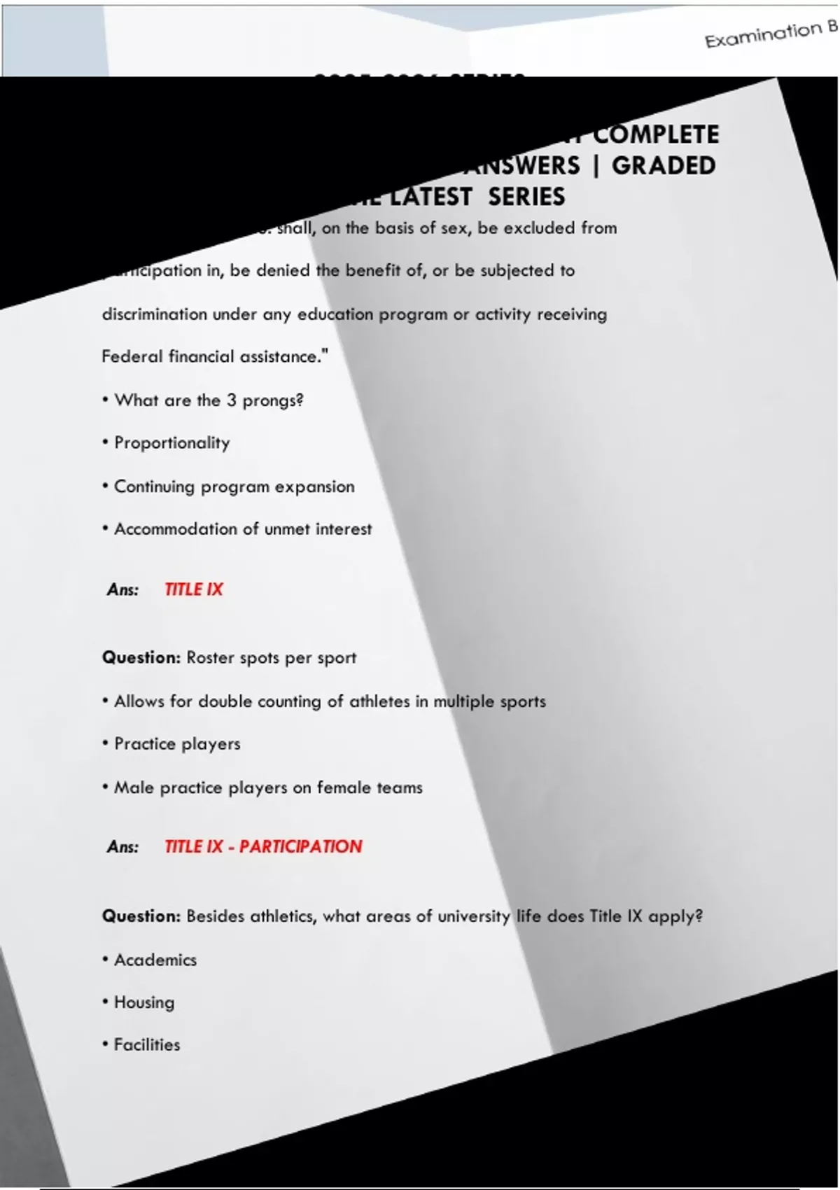 SERIES TITLE IX, COMPLIANCE, ENFORCEMENT COMPLETE QUESTIONS AND CORRECT ...