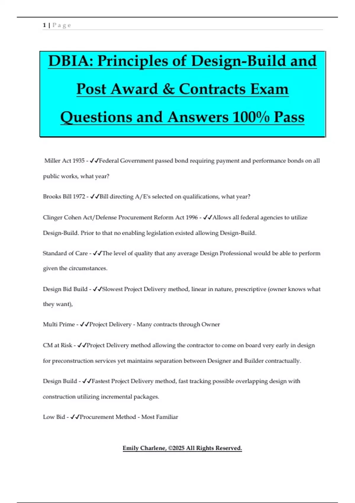 DBIA: Principles of Design-Build and Post Award & Contracts Exam ...