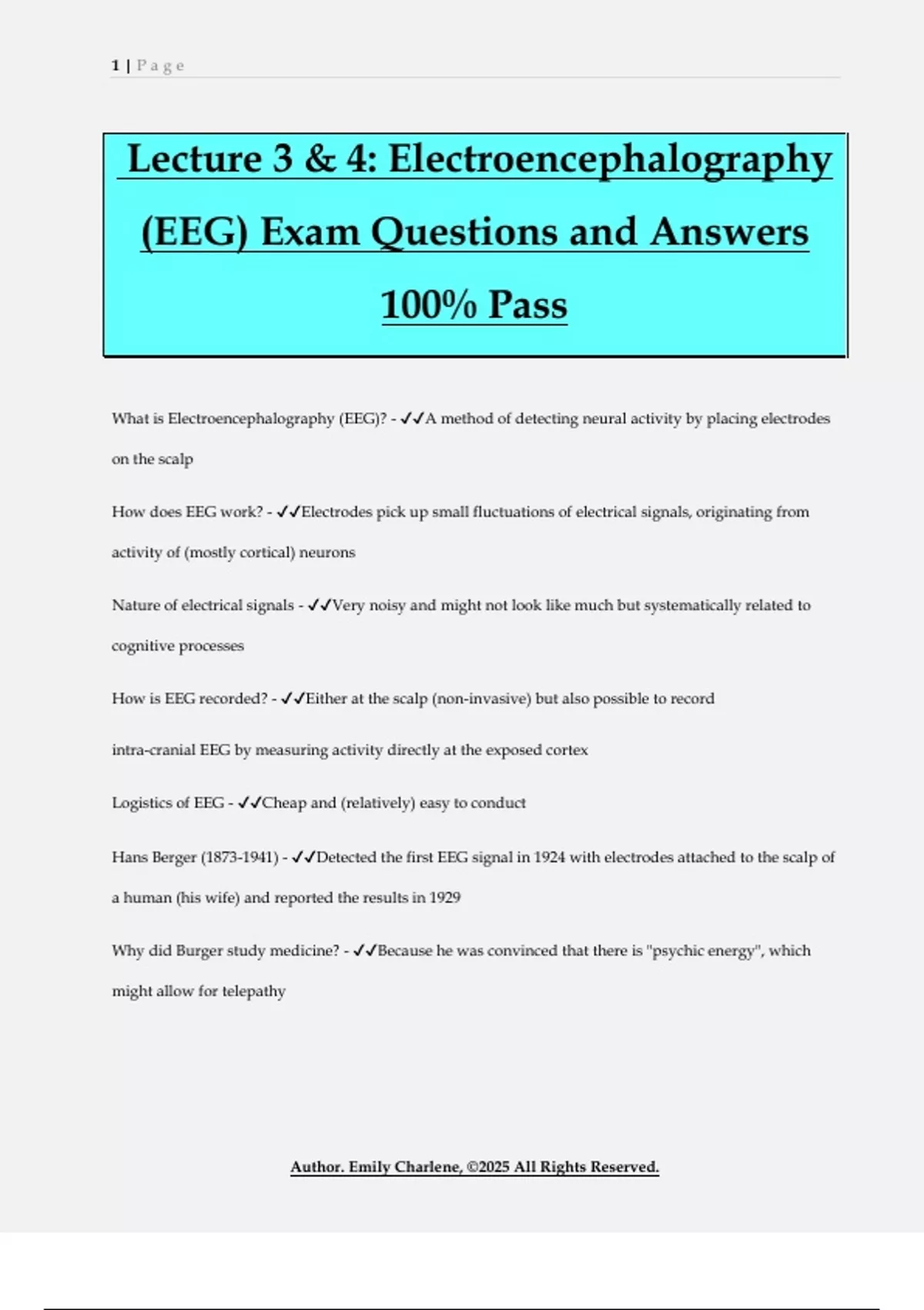 Lecture 3 & 4: Electroencephalography (EEG) Exam Questions and Answers ...
