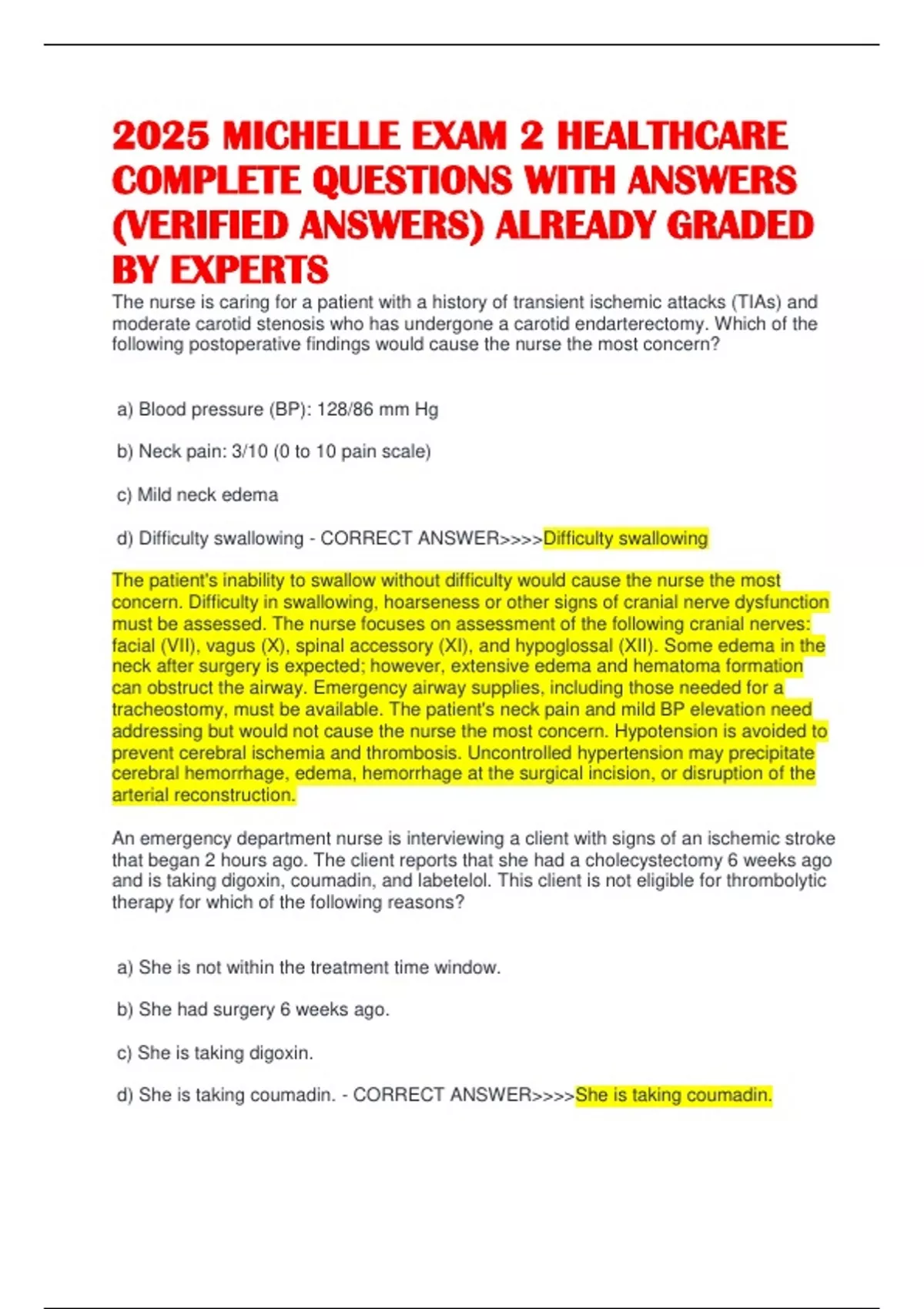 2025 MICHELLE EXAM 2 HEALTHCARE COMPLETE QUESTIONS WITH ANSWERS ...