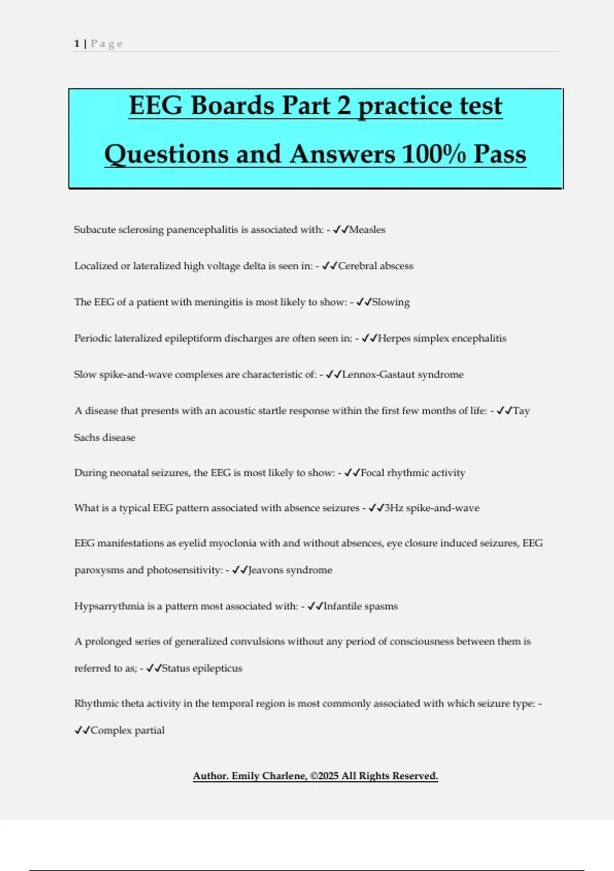 EEG Boards Part 2 practice test Questions and Answers 100% Pass - EEG ...