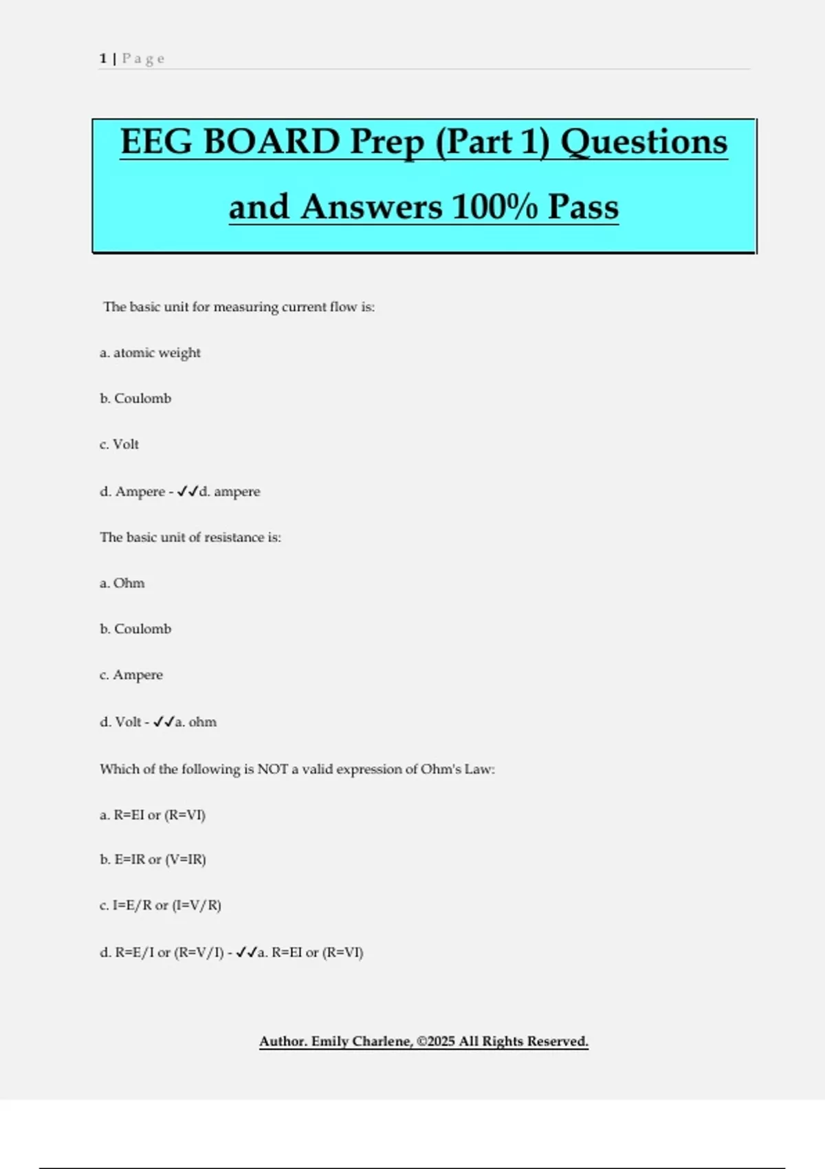 EEG BOARD Prep (Part 1) Questions and Answers 100% Pass - EEG - Stuvia US