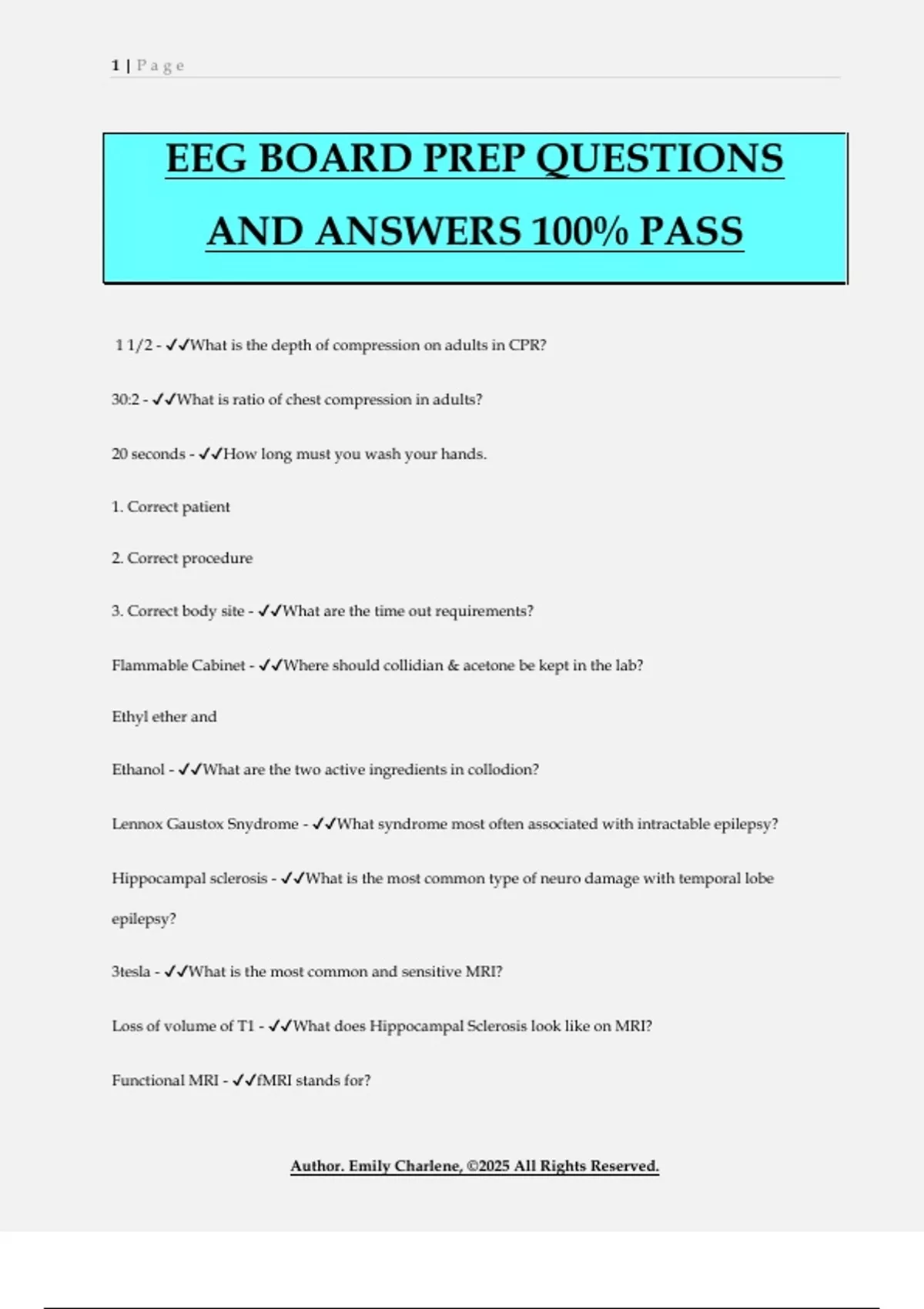 EEG BOARD PREP QUESTIONS AND ANSWERS 100% PASS - EEG - Stuvia UK