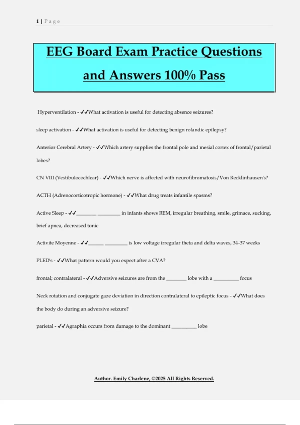 EEG Board Exam Practice Questions and Answers 100% Pass - EEG - Stuvia US